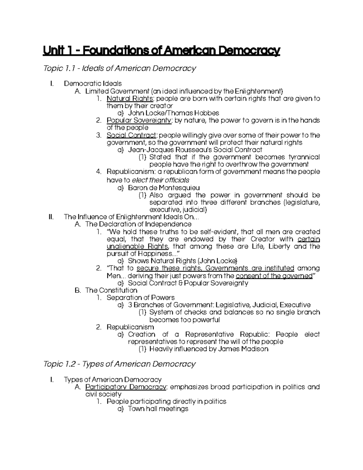 AP U.S. Government and Politics Exam Review Notes - Unit 1 ...