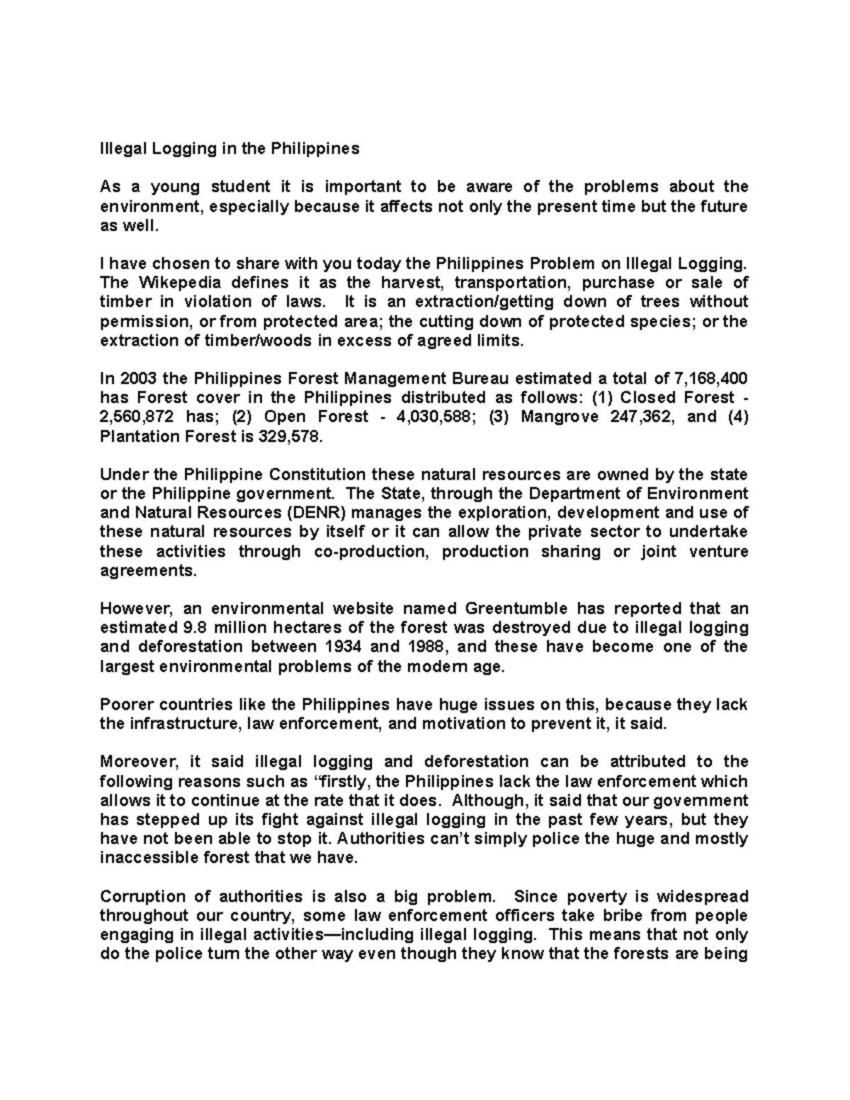PHL Environmental Issues: Illegal Logging and its Consequences - Studocu
