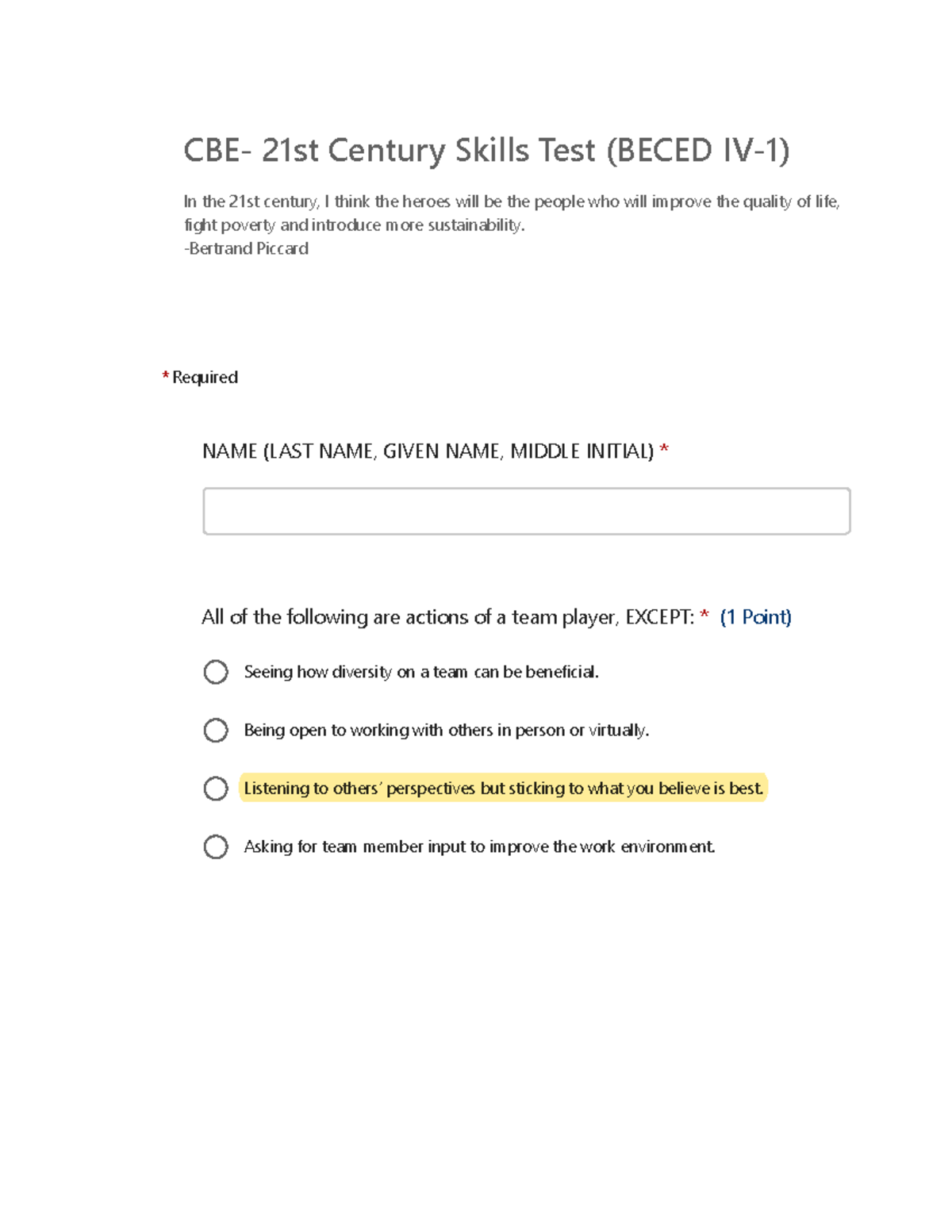 CBE- 21st Century Skills Test with Answer Key - Studocu
