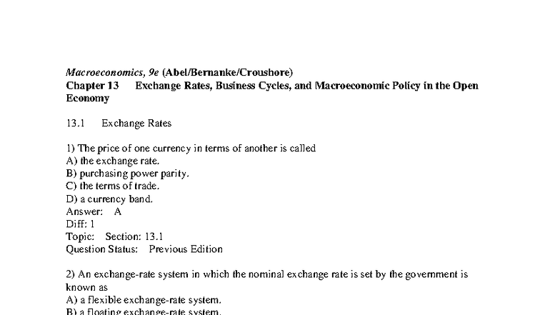 Macroeconomics 9e: Chapter 13 - Exchange Rates & Policy Analysis - Studocu