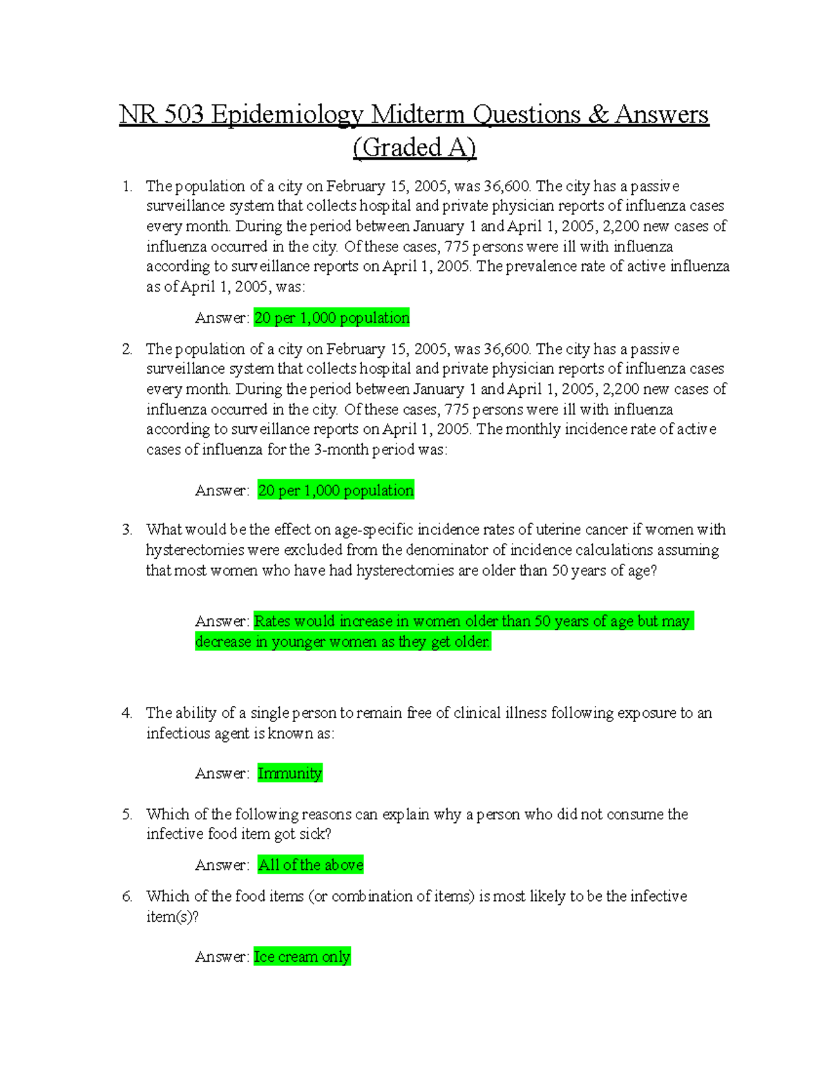 NR 503- Epidemiology midterm questions & answers AND ELABORATIONS - NR 503 Epidemiology Midterm ...