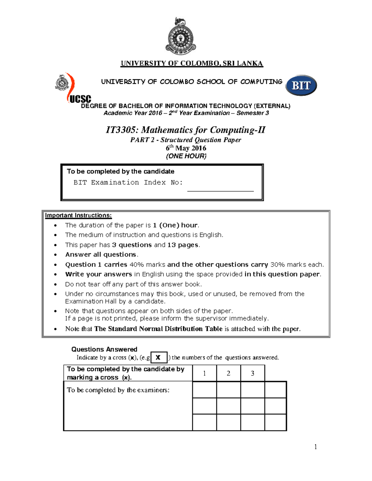 IT3305 Mathematics for Computing-II 2016 Part 2 Lecture Notes - Studocu