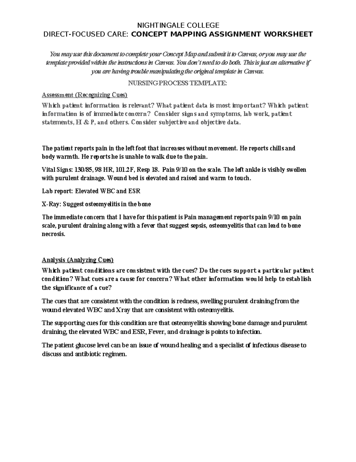 BSN 366 Concept - DIRECT-FOCUSED CARE: CONCEPT MAPPING ASSIGNMENT ...