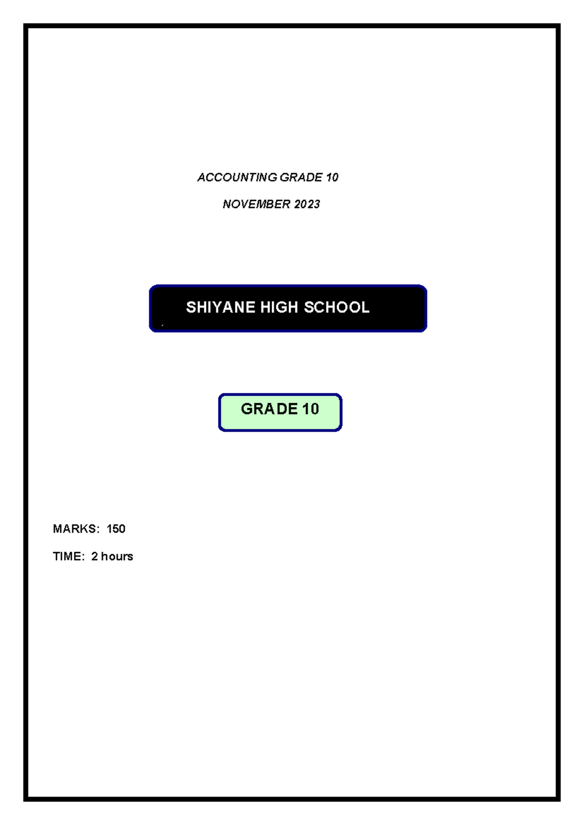 Grade 10 Accounting November 2023 Exam Paper - Shiyane High School ...