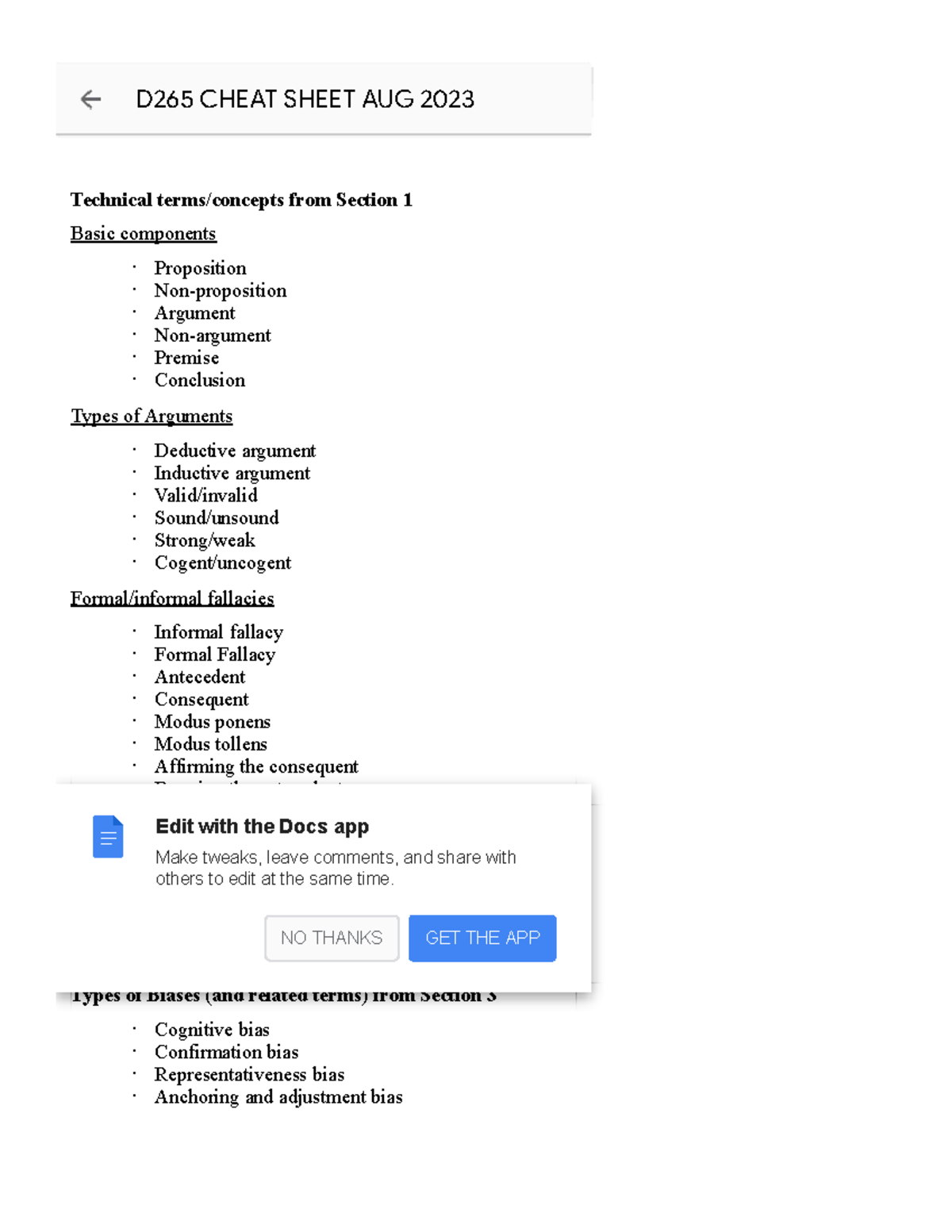 WGU D265 Argumentation and Bias Concepts Cheat Sheet 2023 - Studocu