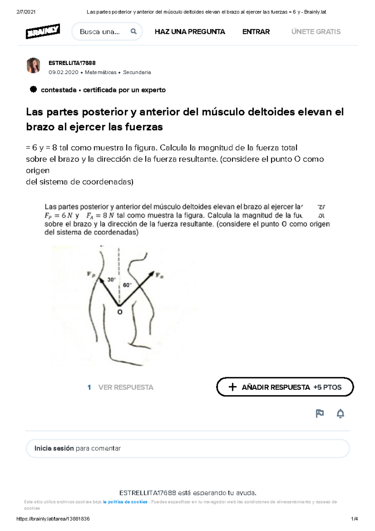 Cálculo de Fuerzas en el Músculo Deltoides - Matemáticas Secundaria ...