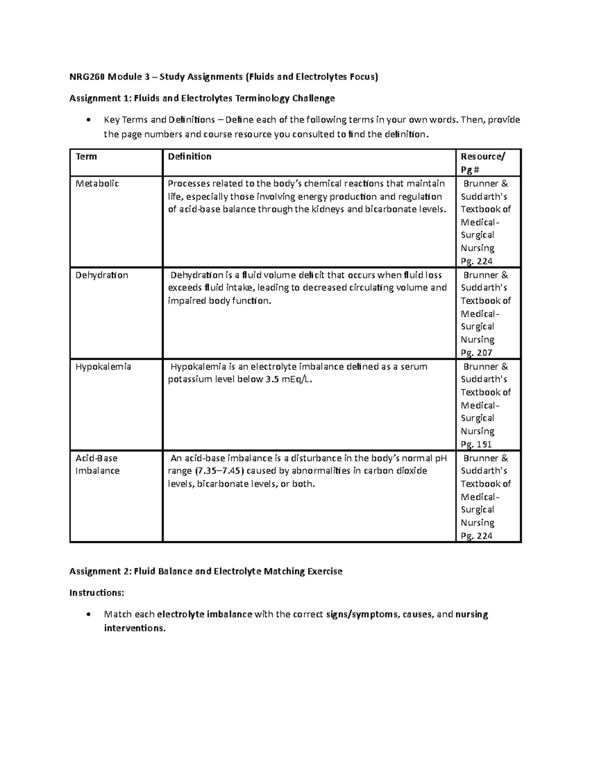 NRG260 Module 3 Study Guide: Fluids & Electrolytes Overview - Studocu