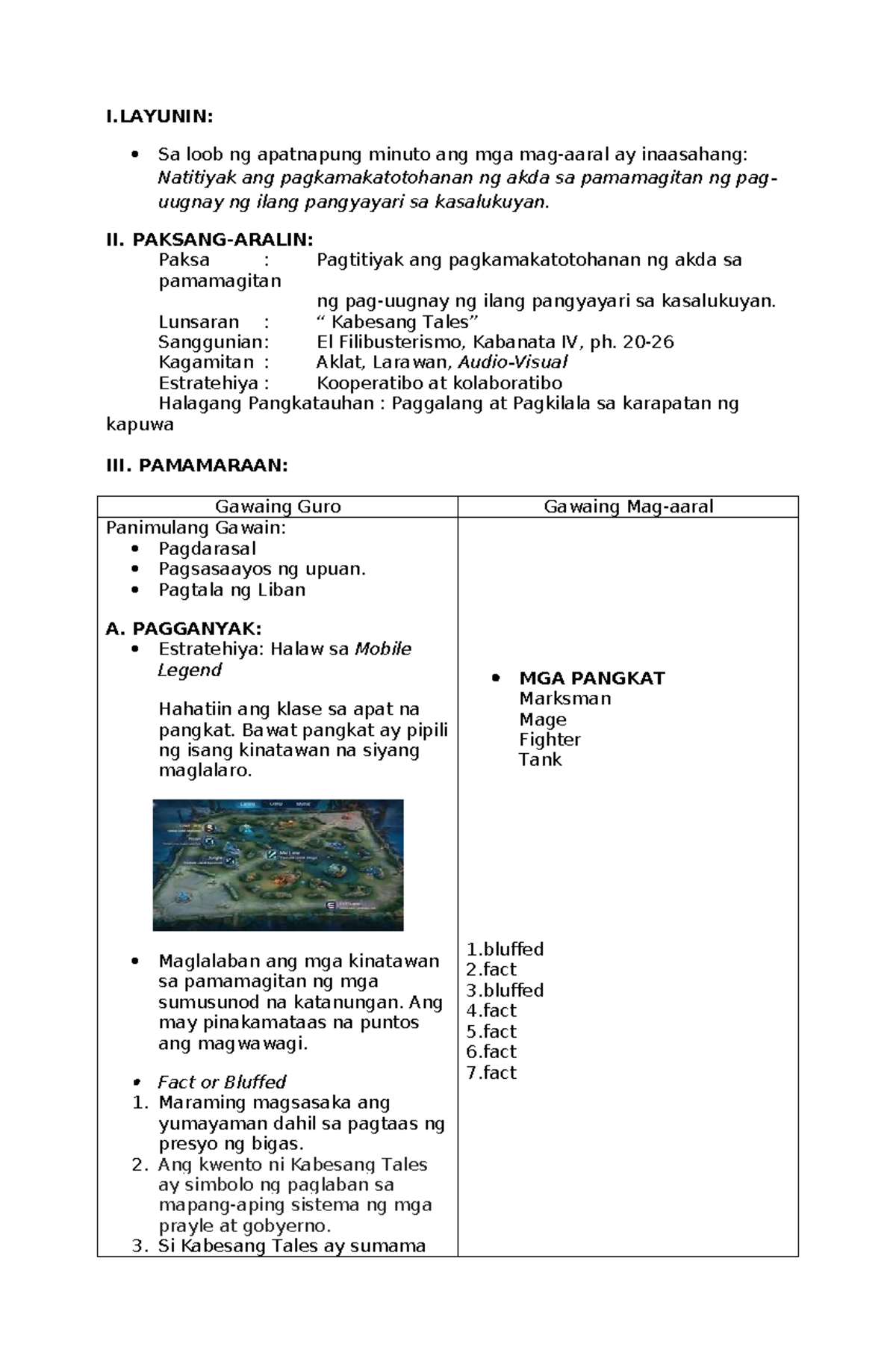 COT 4 - Lesson Plan on El Filibusterismo and Current Events - Studocu