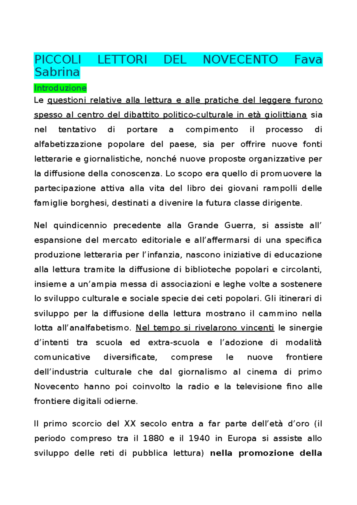 Piccoli Lettori DEL Novecento Fava Sabrina - PICCOLI LETTORI DEL ...