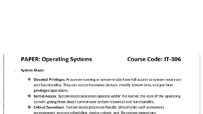 Operating Systems: System Mode & Dispatch Latency Analysis - Studocu