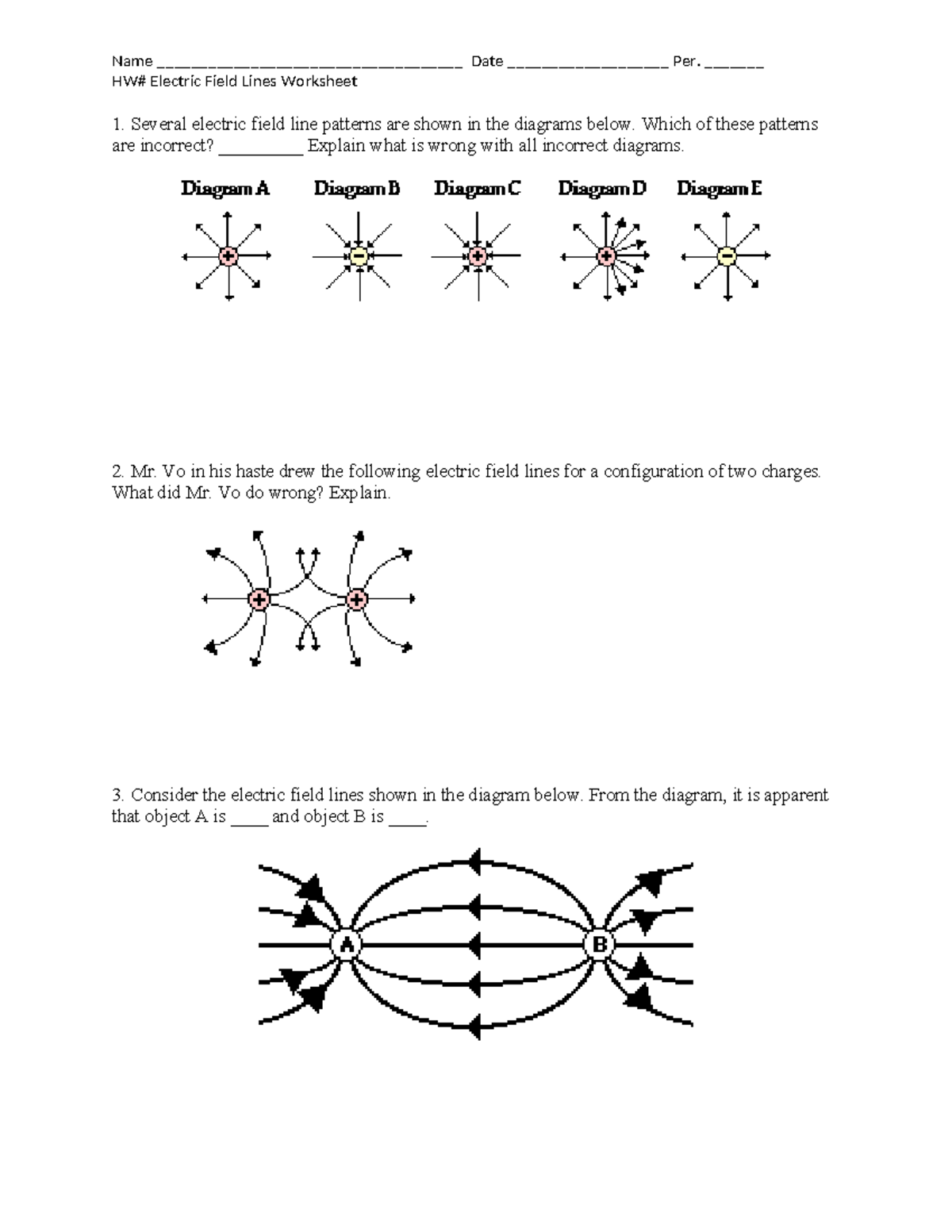HW PHYS 101: Electric Field Lines Worksheet Analysis - Studocu
