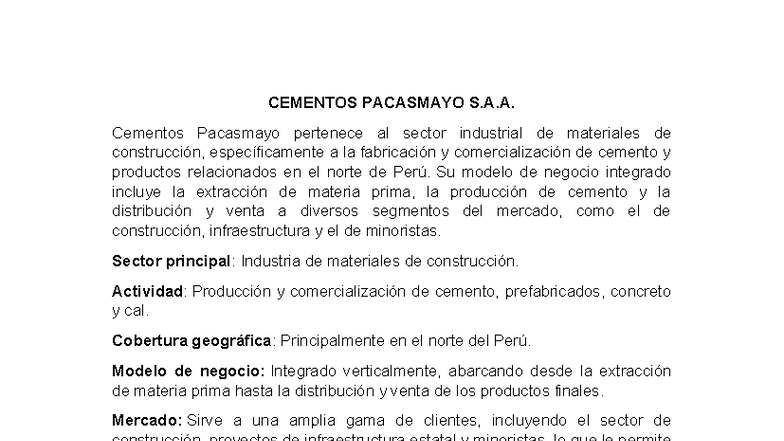 Cementos Pacasmayo S.A.A. - Análisis del Sector Cementero en Perú - Studocu