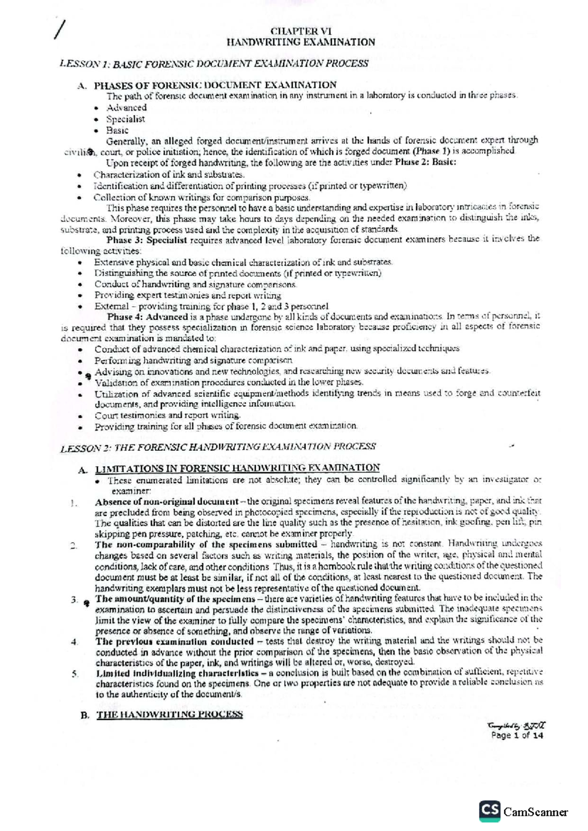 CS 101: Forensic Handwriting Examination - Chapter VI Overview - Studocu