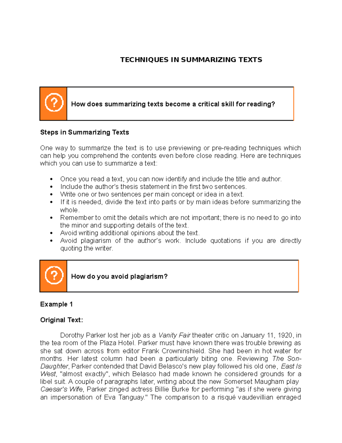 Techniques IN Summarizing Texts - TECHNIQUES IN SUMMARIZING TEXTS How ...