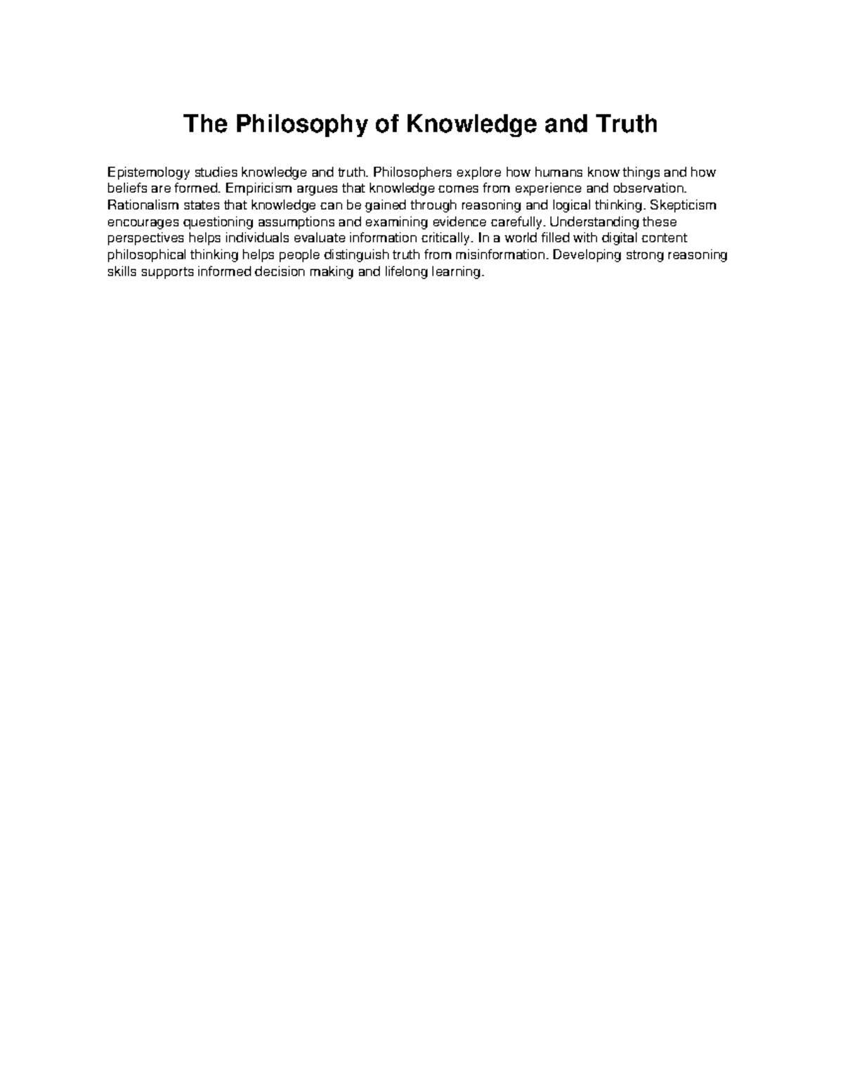 Philosophy Document 3 - These lecture notes explain how knowledge is ...