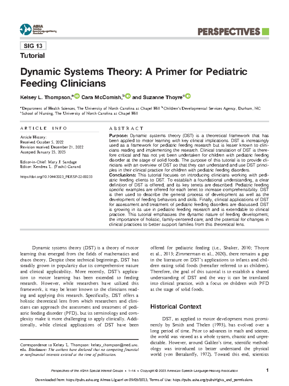 Dynamic Systems Theory in Pediatric Feeding: A Clinician's Guide - Studocu