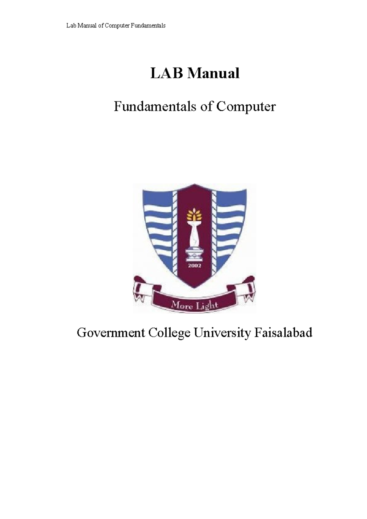 LAB Manual on Computer Fundamentals - GCUF - Studocu