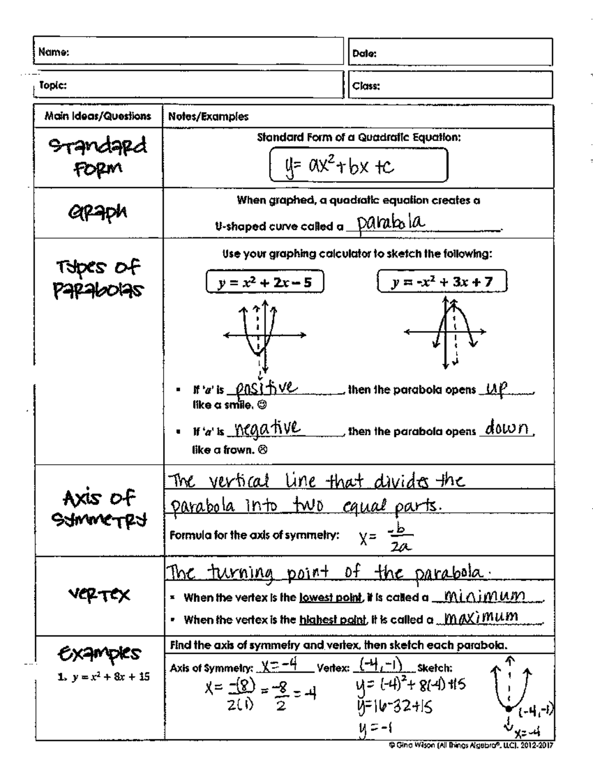PAR760175: Understanding Quadratic Equations and Parabolas - Studocu