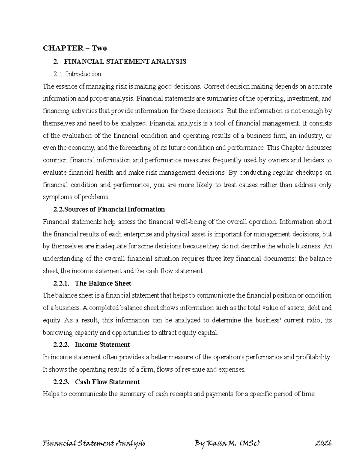 FM I CH 2: Financial Statement Analysis Overview and Techniques - Studocu