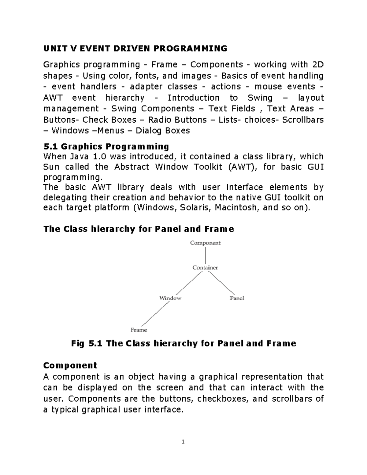 OOPS CS8392 Unit 5 - Event Driven Programming and GUI Basics - Studocu