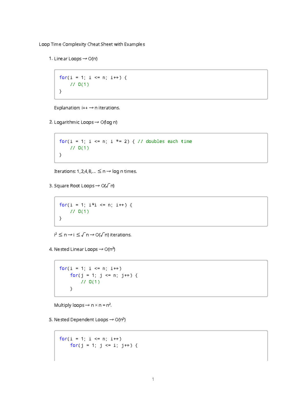 Loop Time Complexity Cheatsheet: O(n), O(log n), O(n²) Explained - Studocu