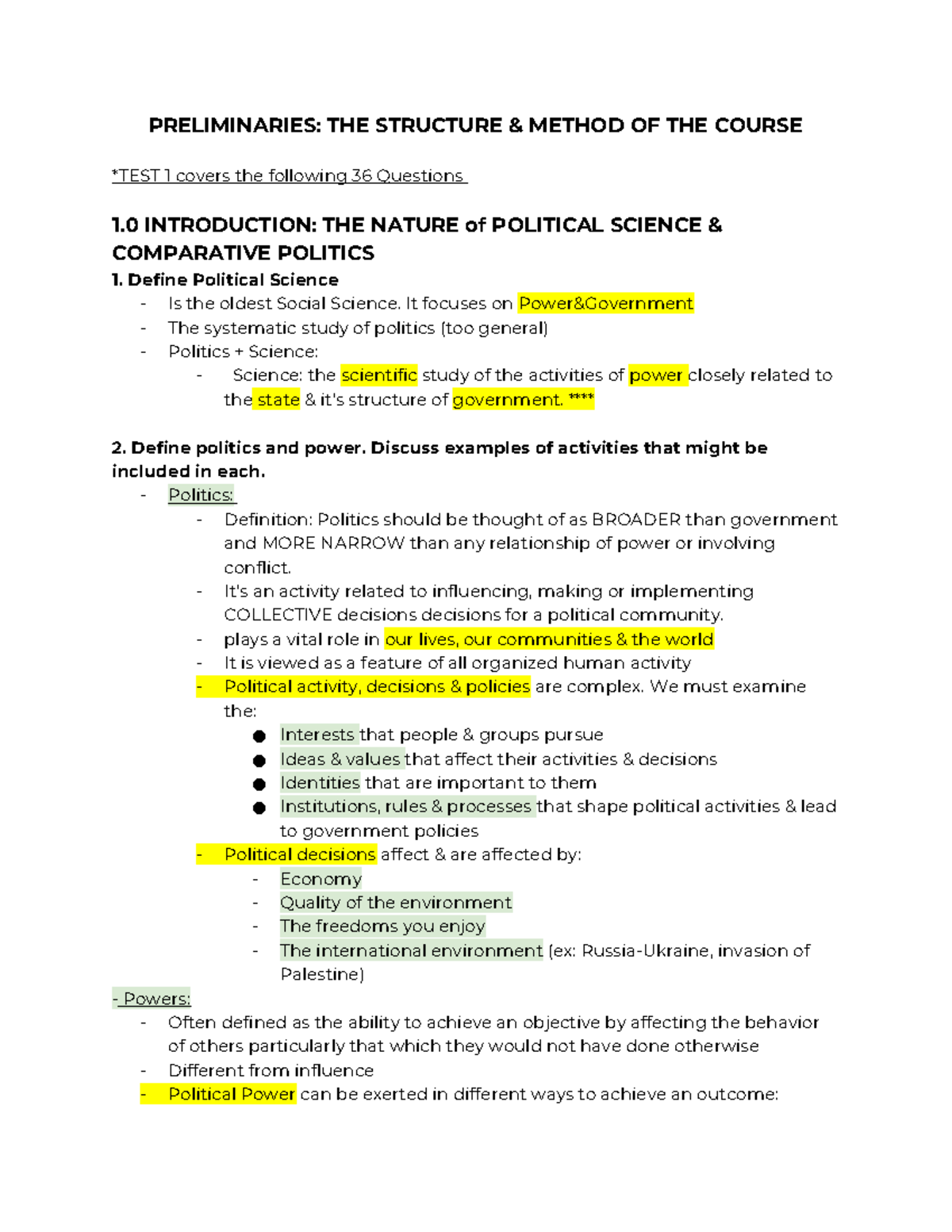 Political Science Notes for Course 1: Key Concepts and Theories - Studocu