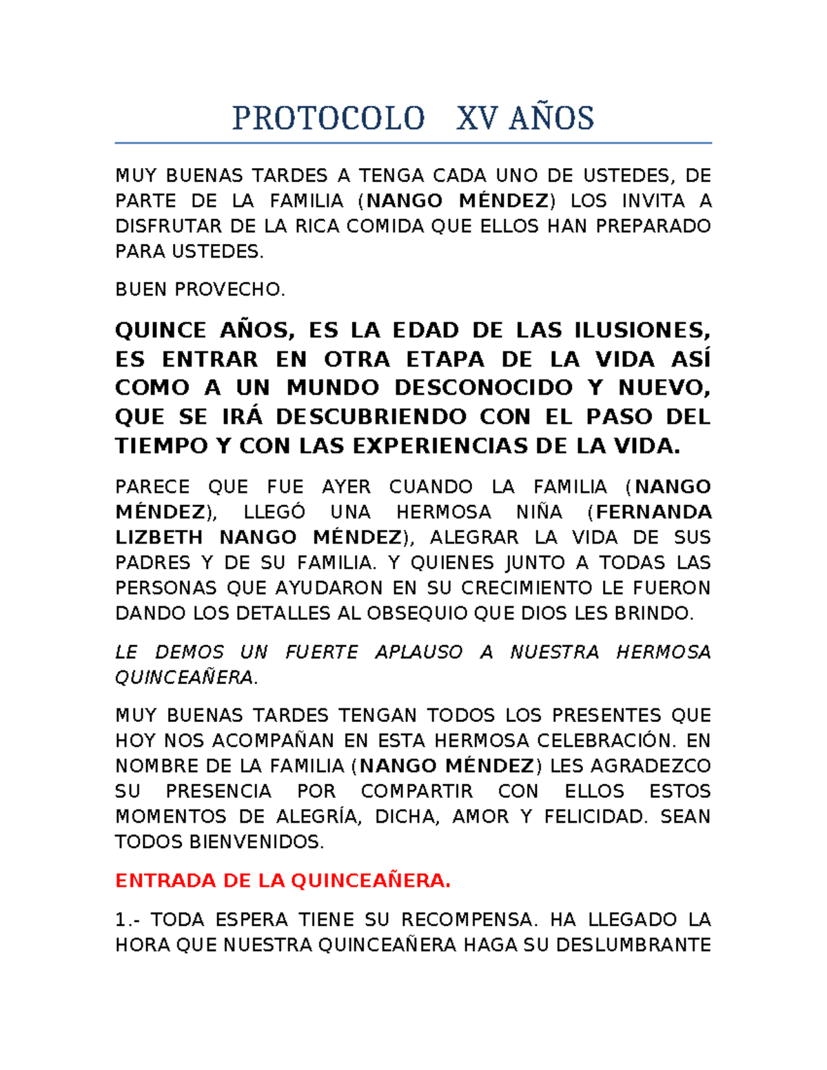 Celebración de los Quince Años de Fernanda Nango Méndez - Studocu