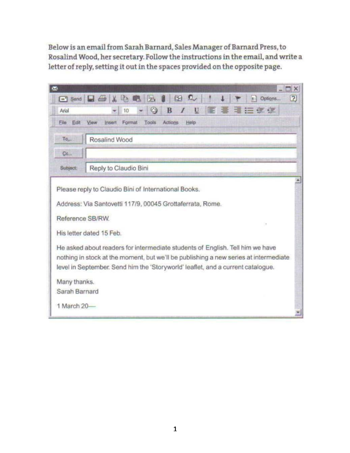 Letter of Reply Practice: Email from Sarah Barnard - Studocu