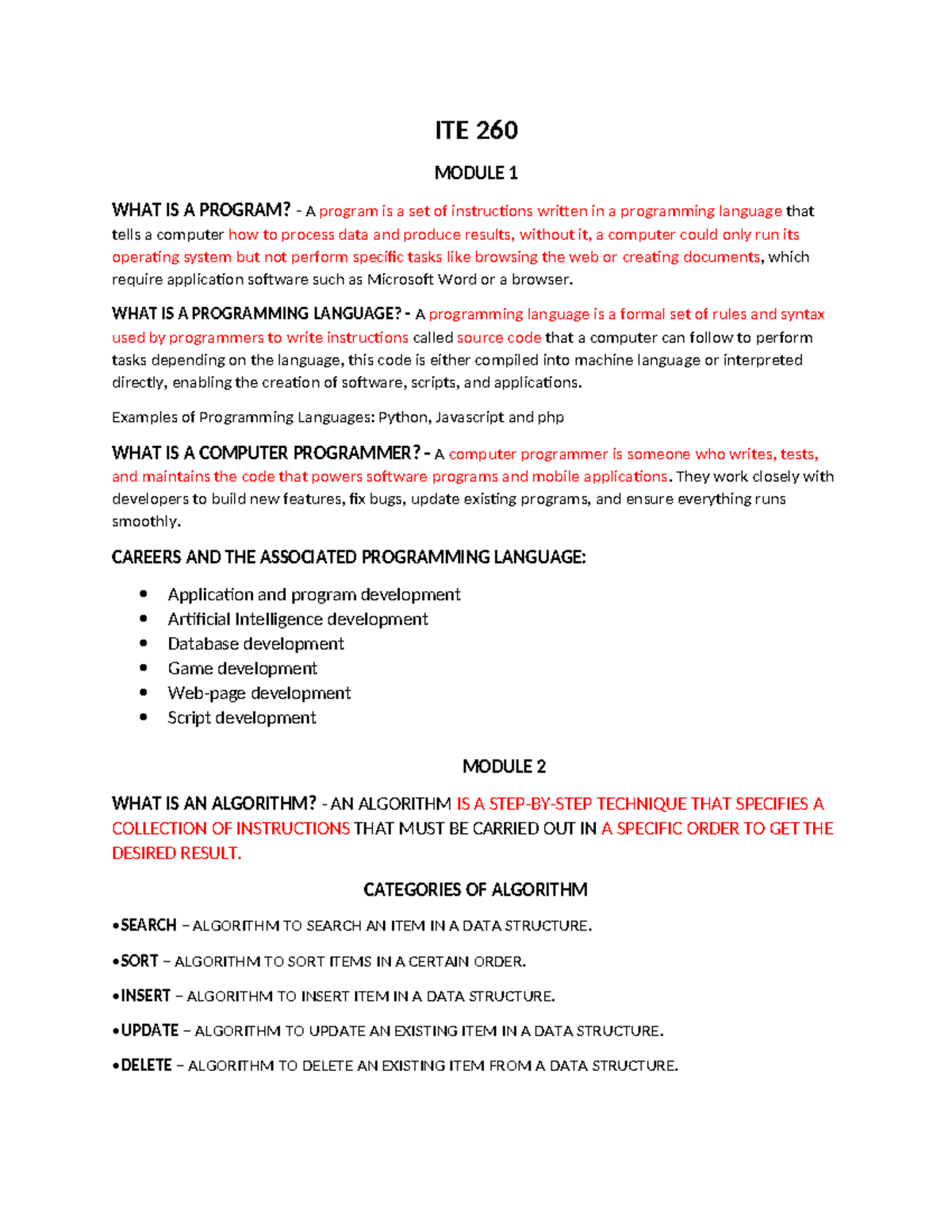 ITE 260 Module 1-5: Understanding Programming Concepts and Languages - Studocu