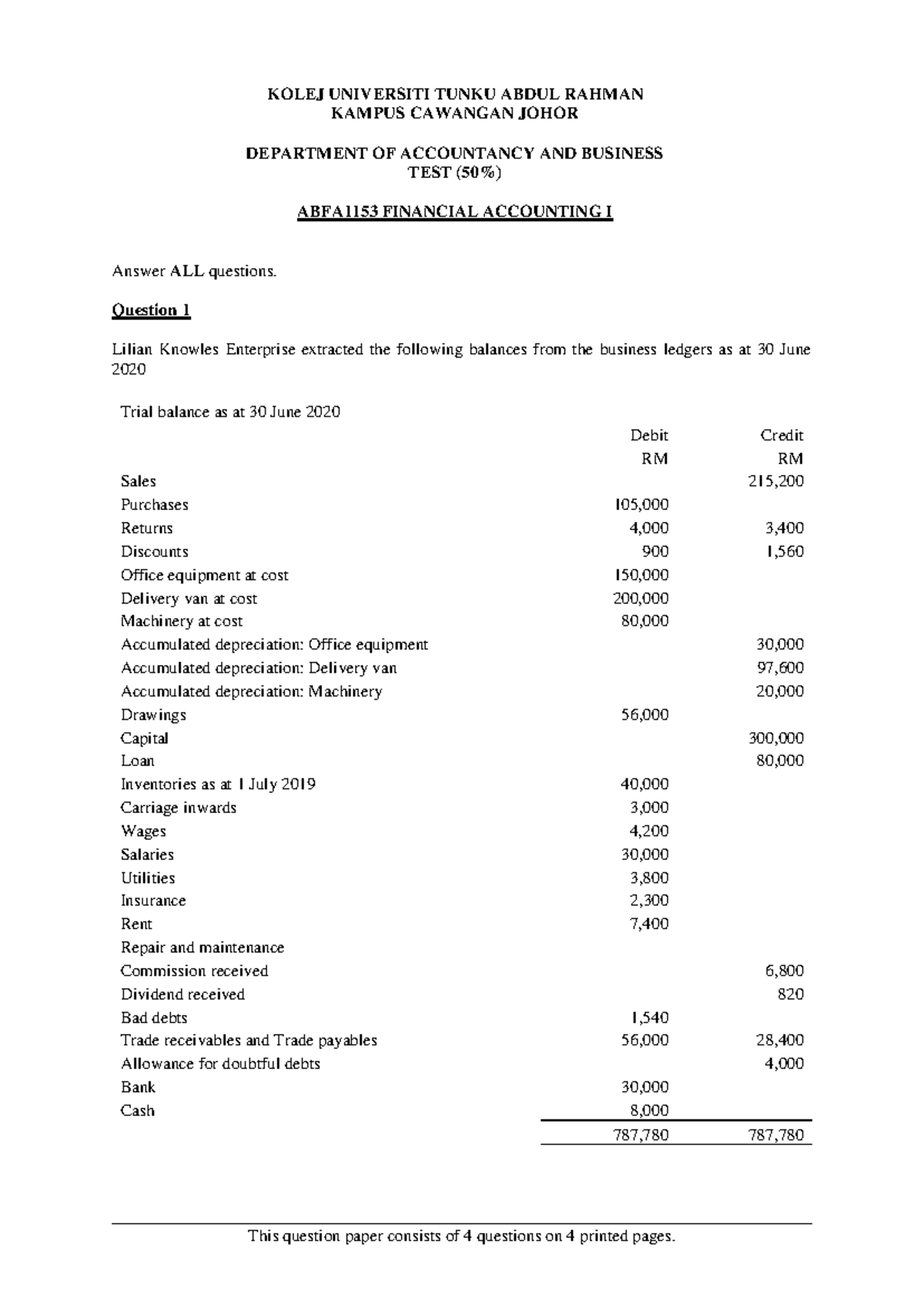 ABFA1153 TEST 202005 financial account question - - Studocu