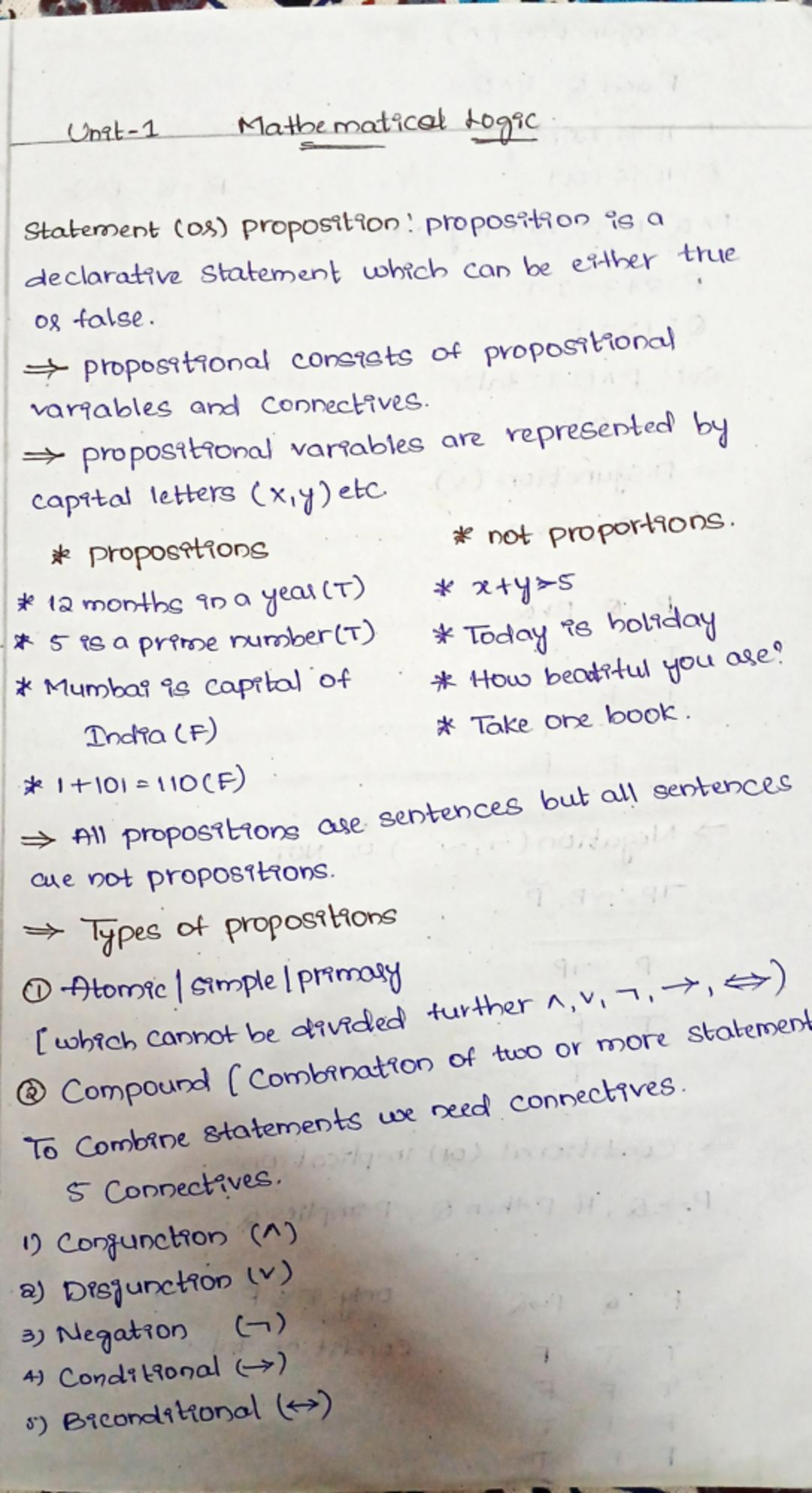 Mathematical Logic: Propositions and Connectives (DM101) - Studocu