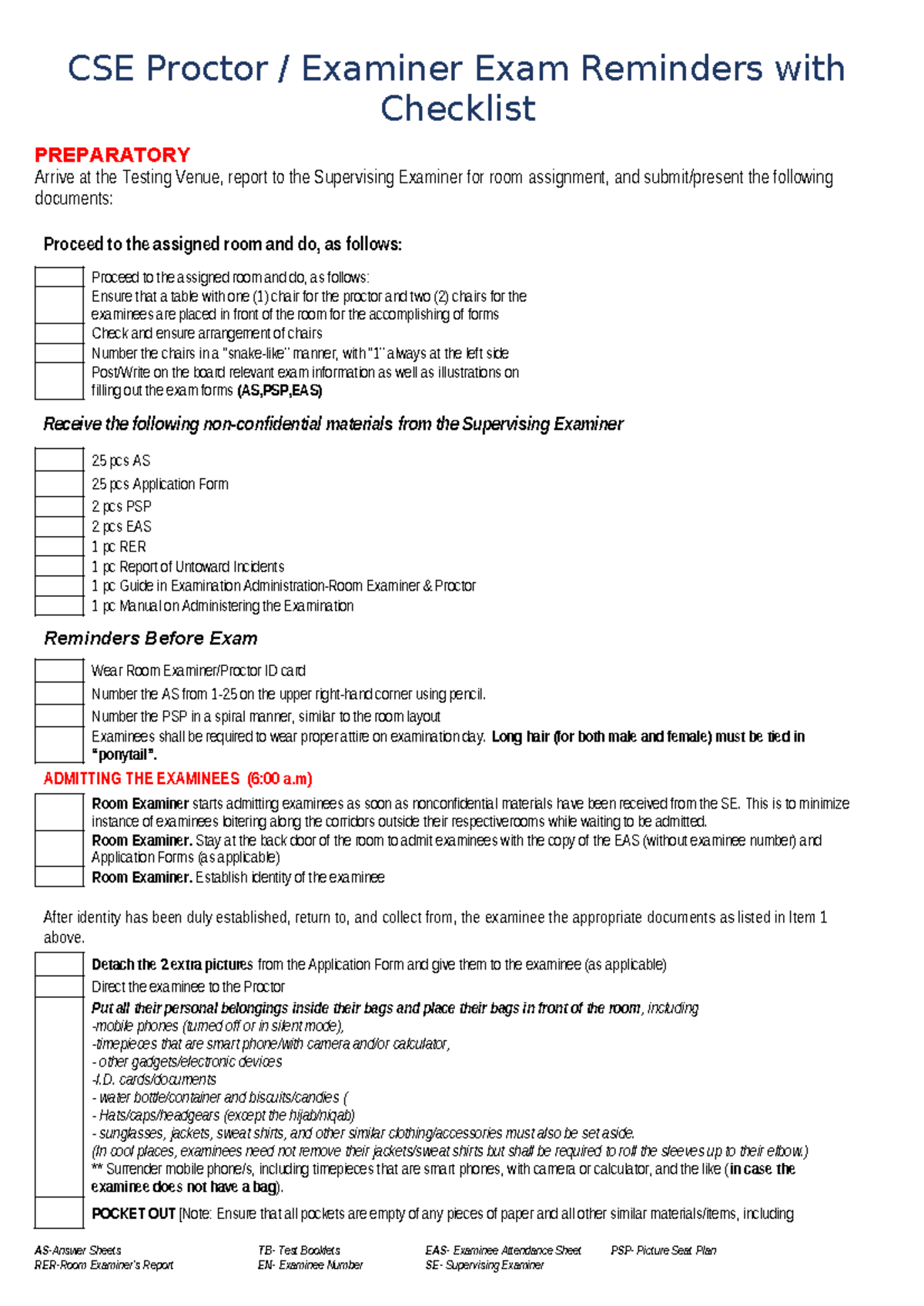 CS EXAM Proctor Checklist & Procedures for 2024 - Studocu