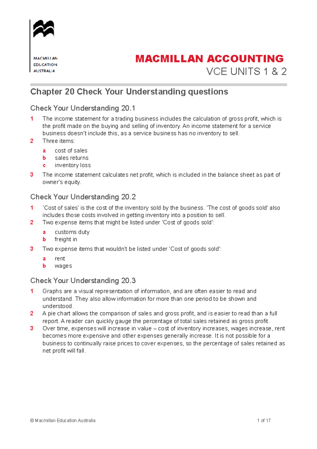 20 Answers Vceacc 12 Macmillan Accounting Vce Units 1 And 2chapter 20