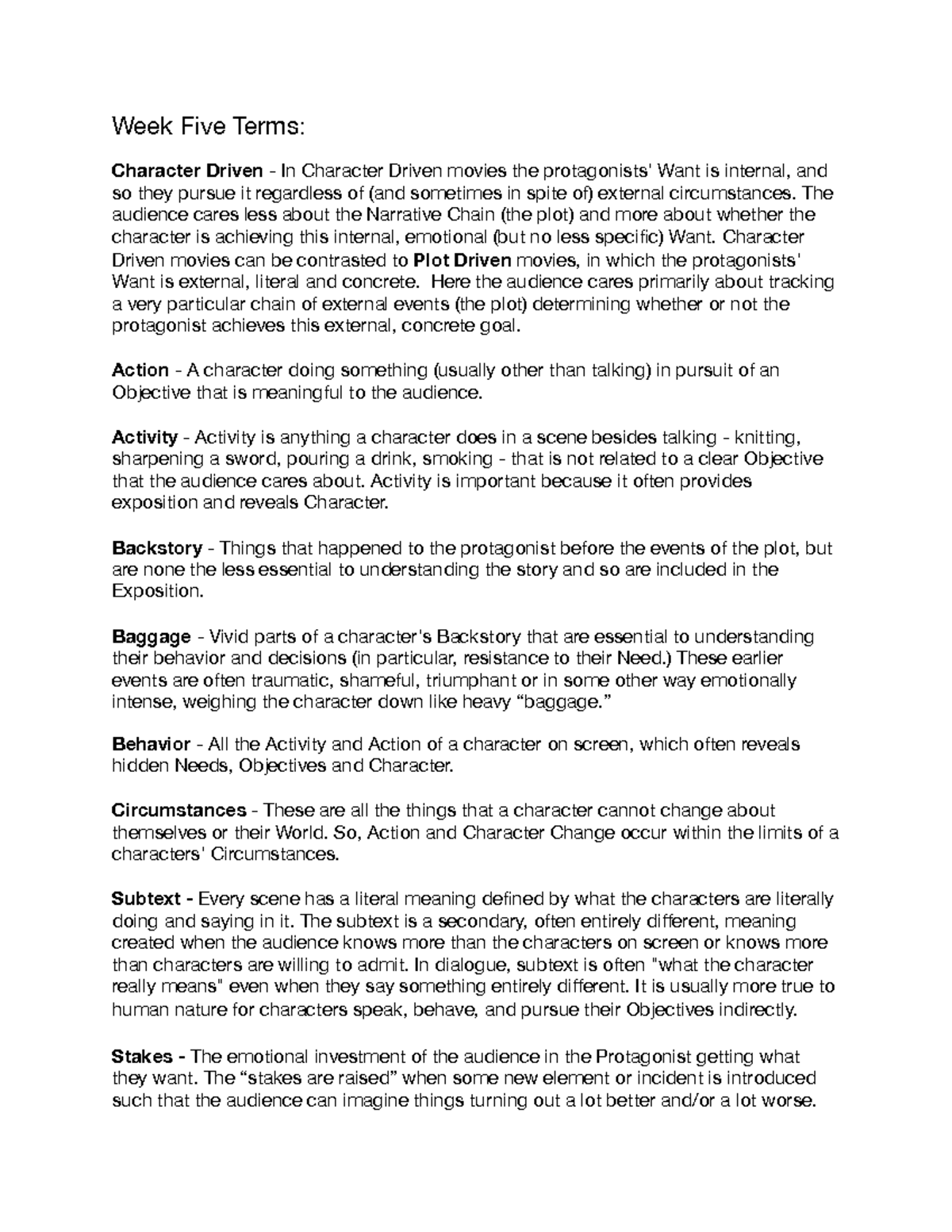 Character Development Terms & Concepts - Week 5 Overview - Studocu