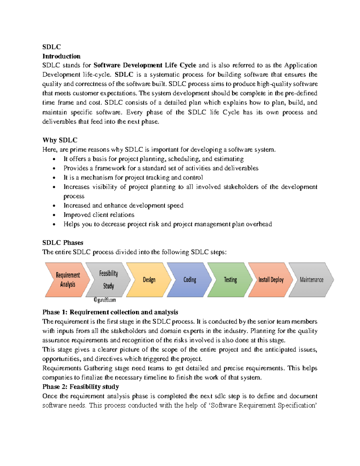 3-SDLC: Introduction to software development life cycle concepts - Studocu