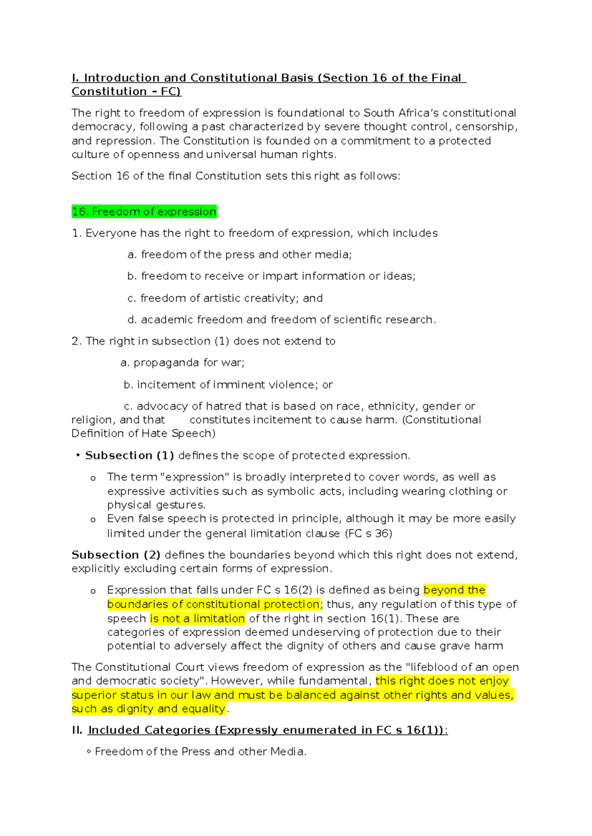 Topic 4: Freedom of Expression and Hate Speech in the Final Constitution (FC) - Studocu