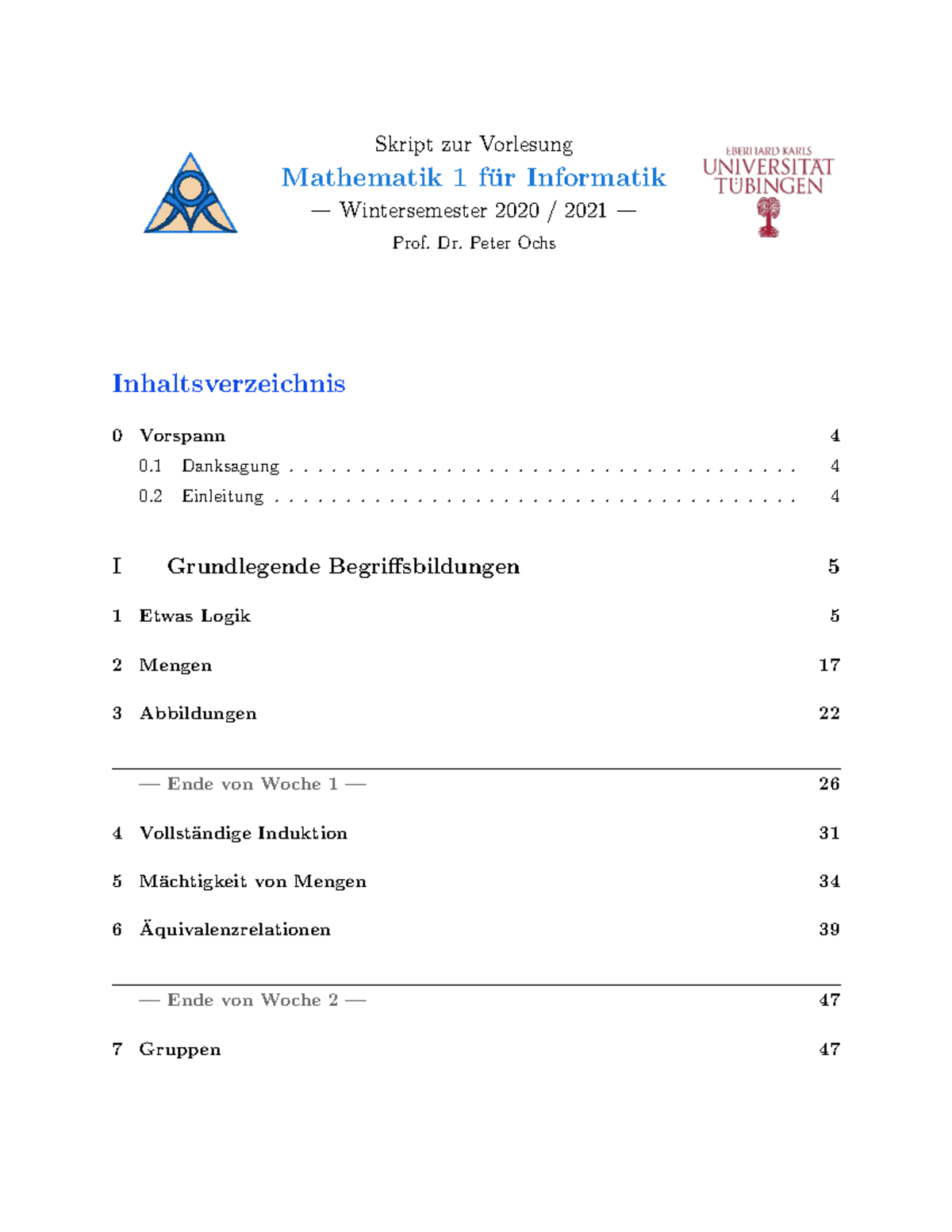 Skript zur Vorlesung Mathematik 1 Informatik WS 2020/21 - Prof. Dr ...