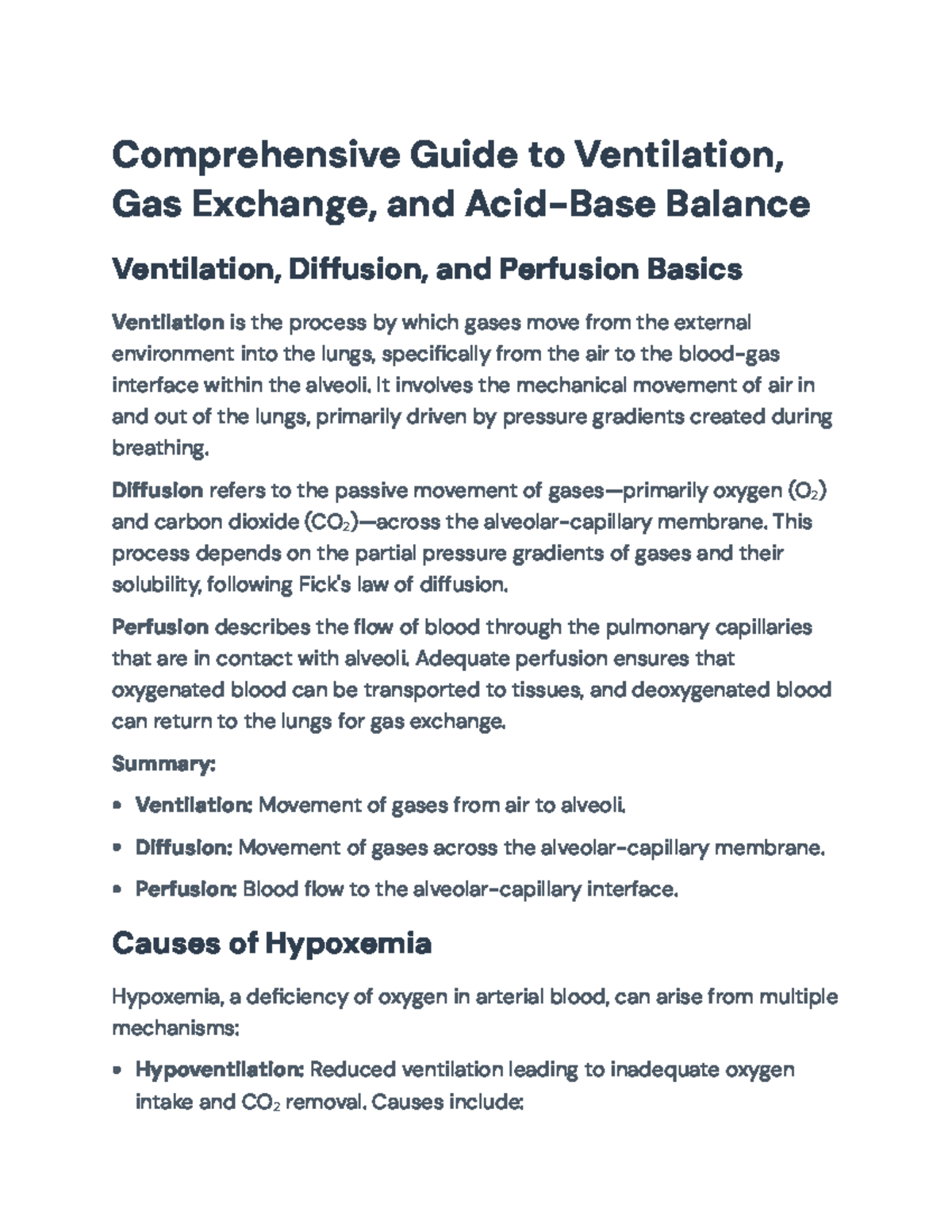 Comprehensive Overview of Ventilation, Gas Exchange, and Acid-Base ...