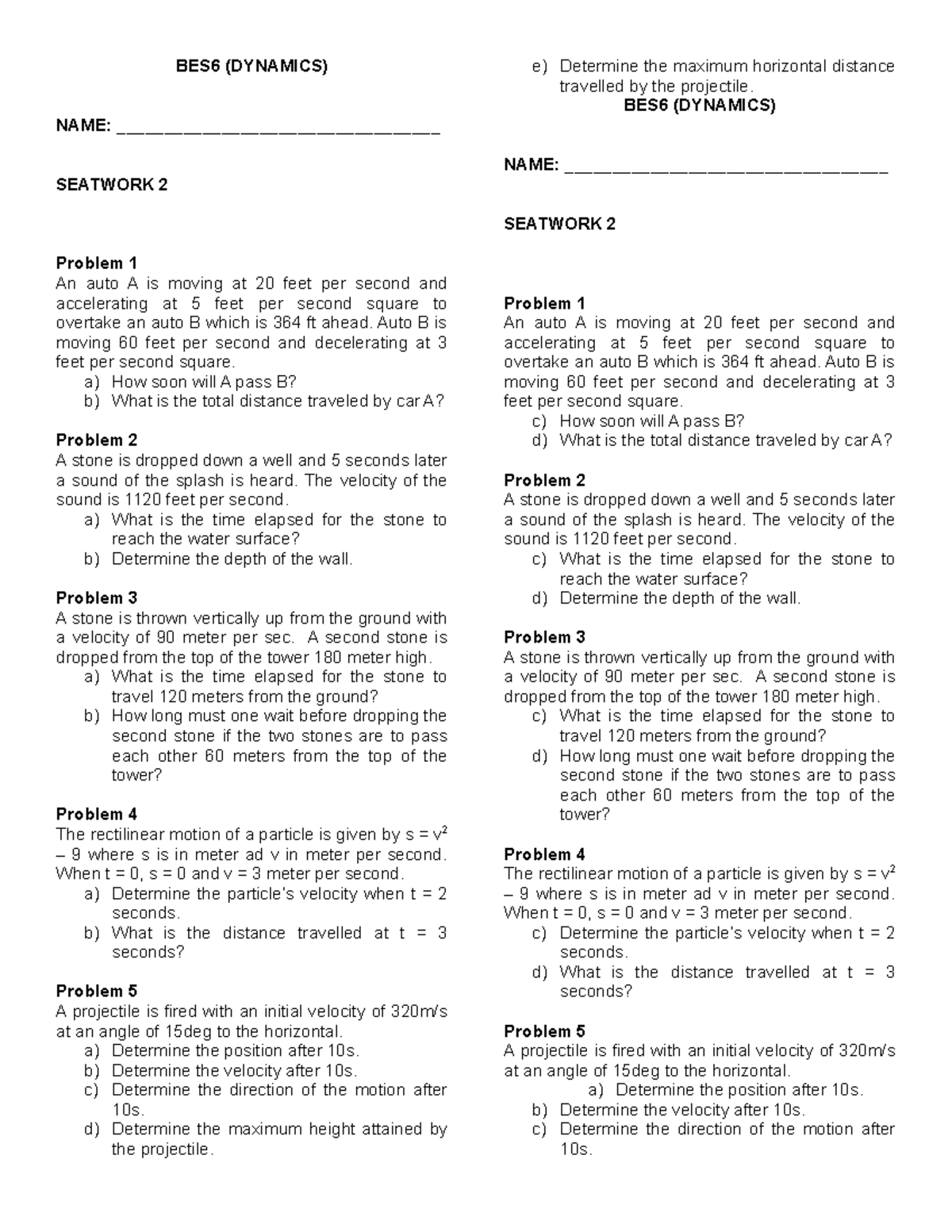 BES6 Dynamics Problem Set 9 Solutions and Explanations - Studocu