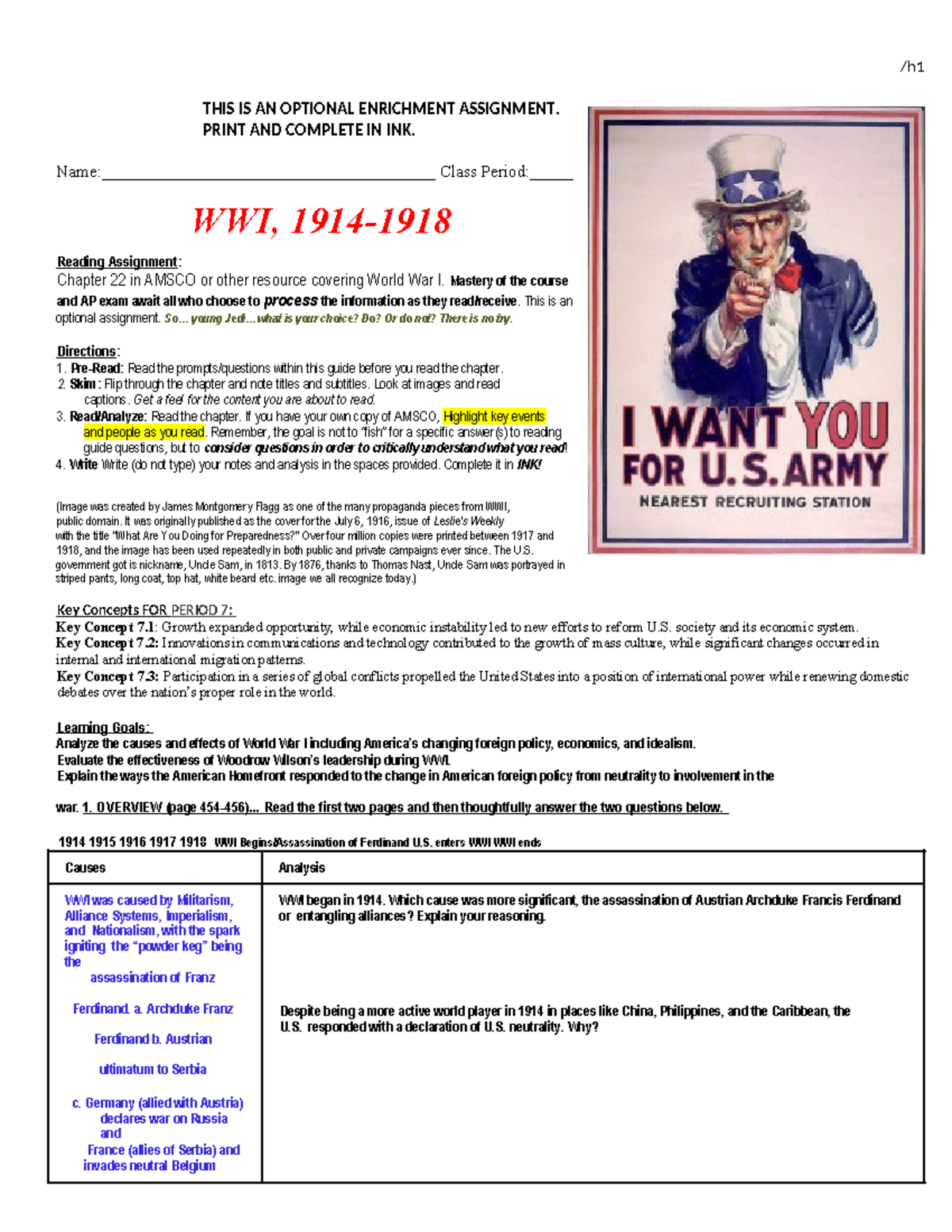 AMSCO Chapter 22 Guided Reading: World War I Insights - Studocu