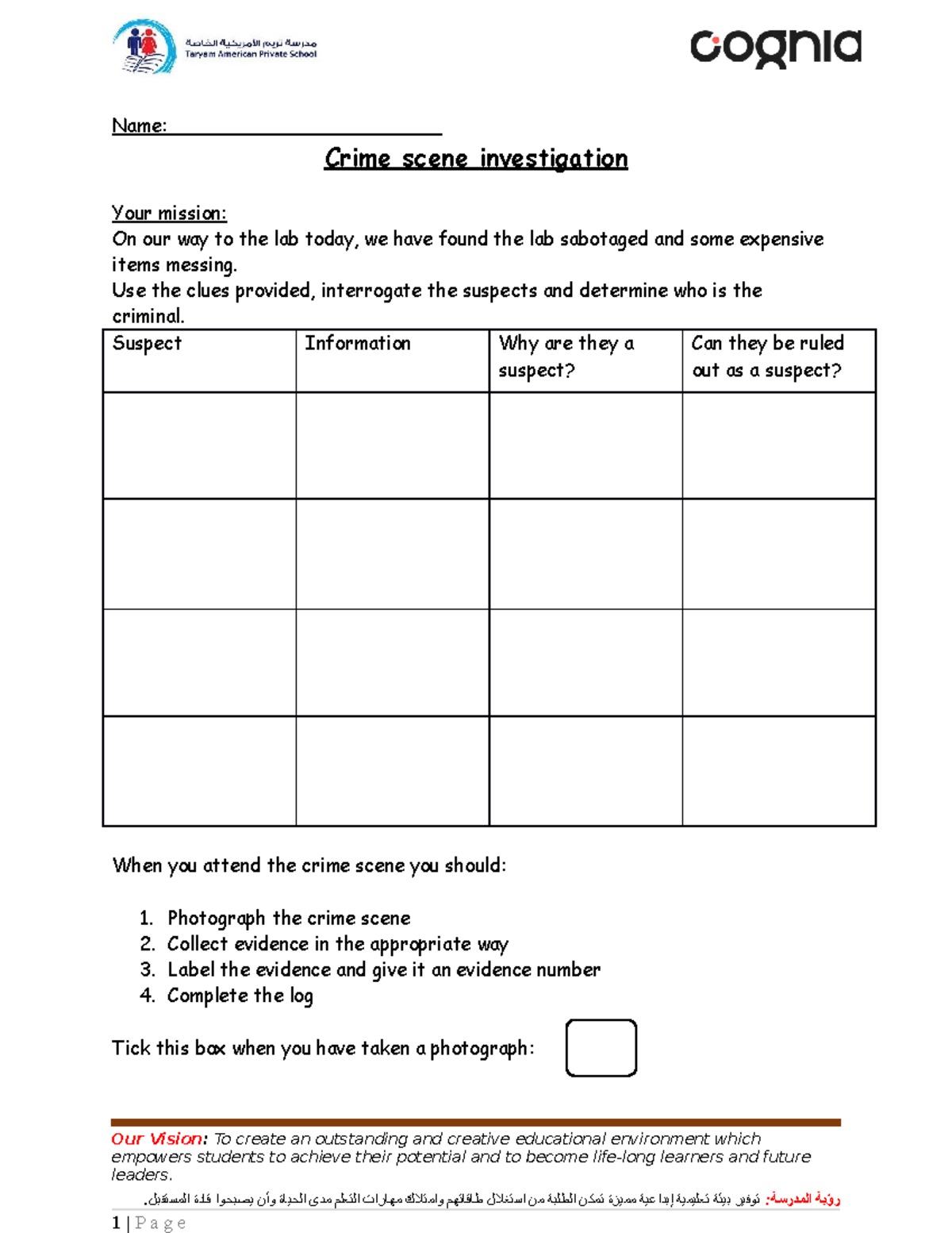 Crime Scene Investigation Activity: Evidence Collection & Analysis ...