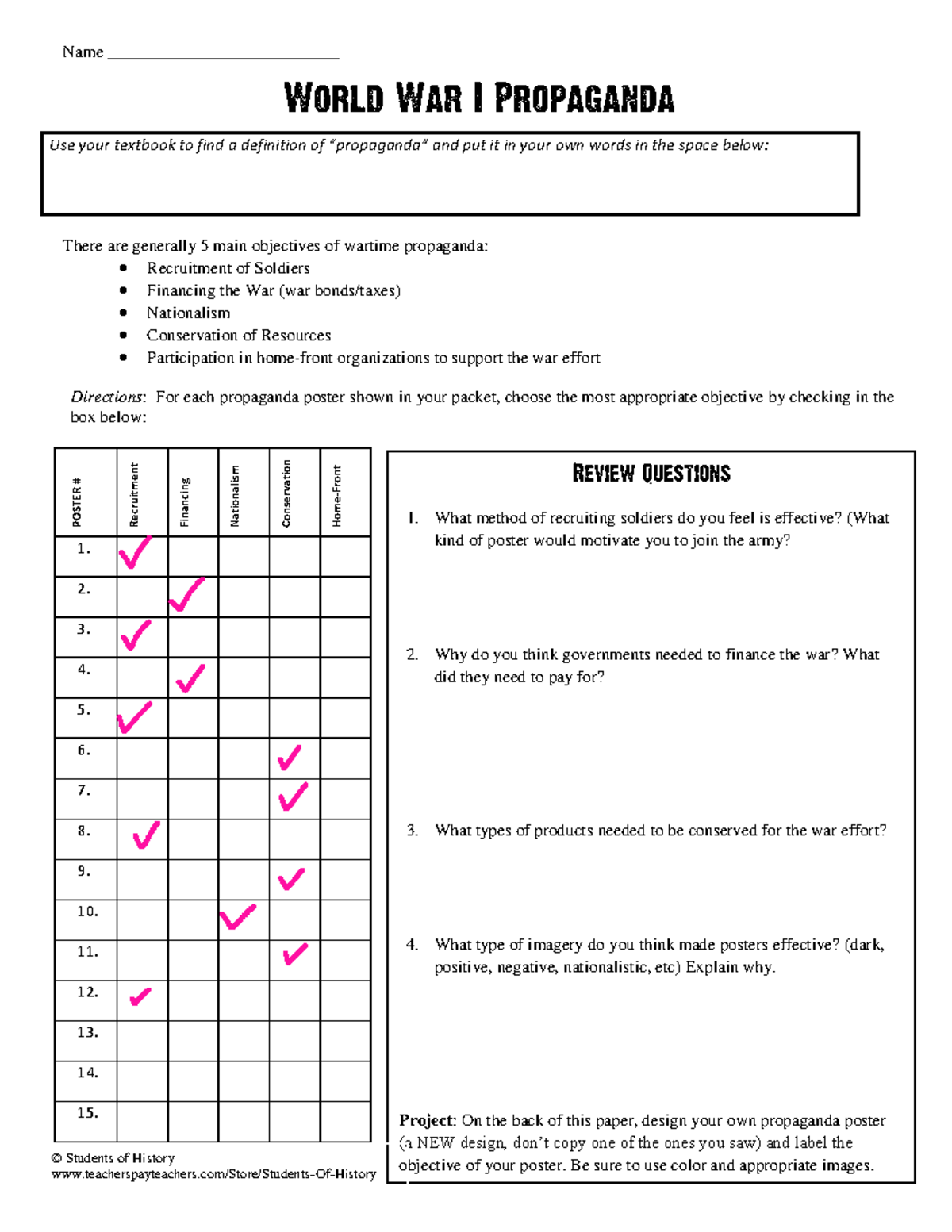 WW1 Propaganda Analysis: Objectives & Poster Design Guide - Studocu