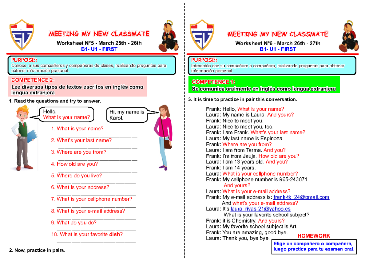 Worksheet 5-6: Meeting My New Classmate Activities (March 25-27) - Studocu