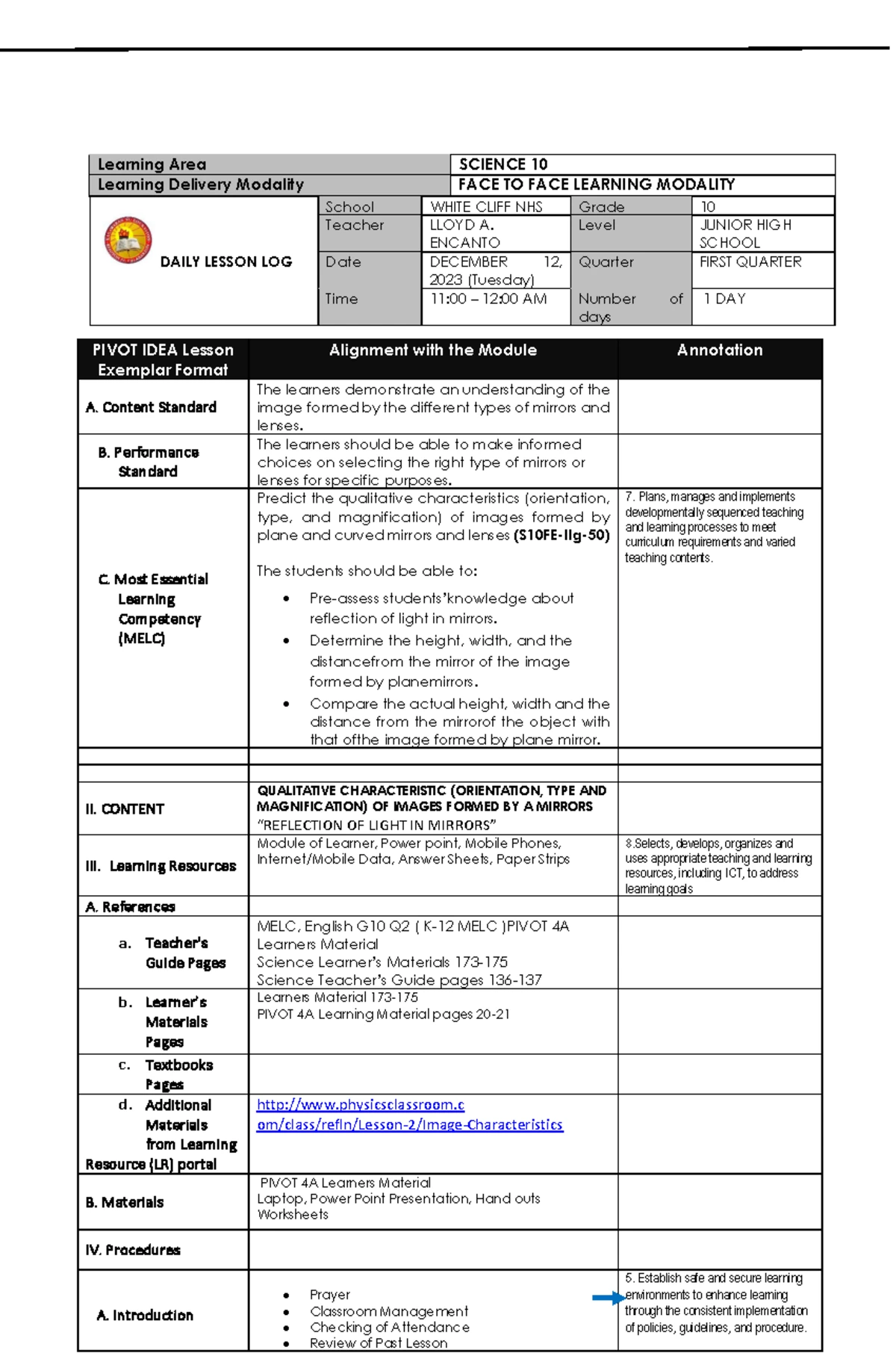 DLP - Bibliography Lesson Plan for Grade 8 English Class - Studocu