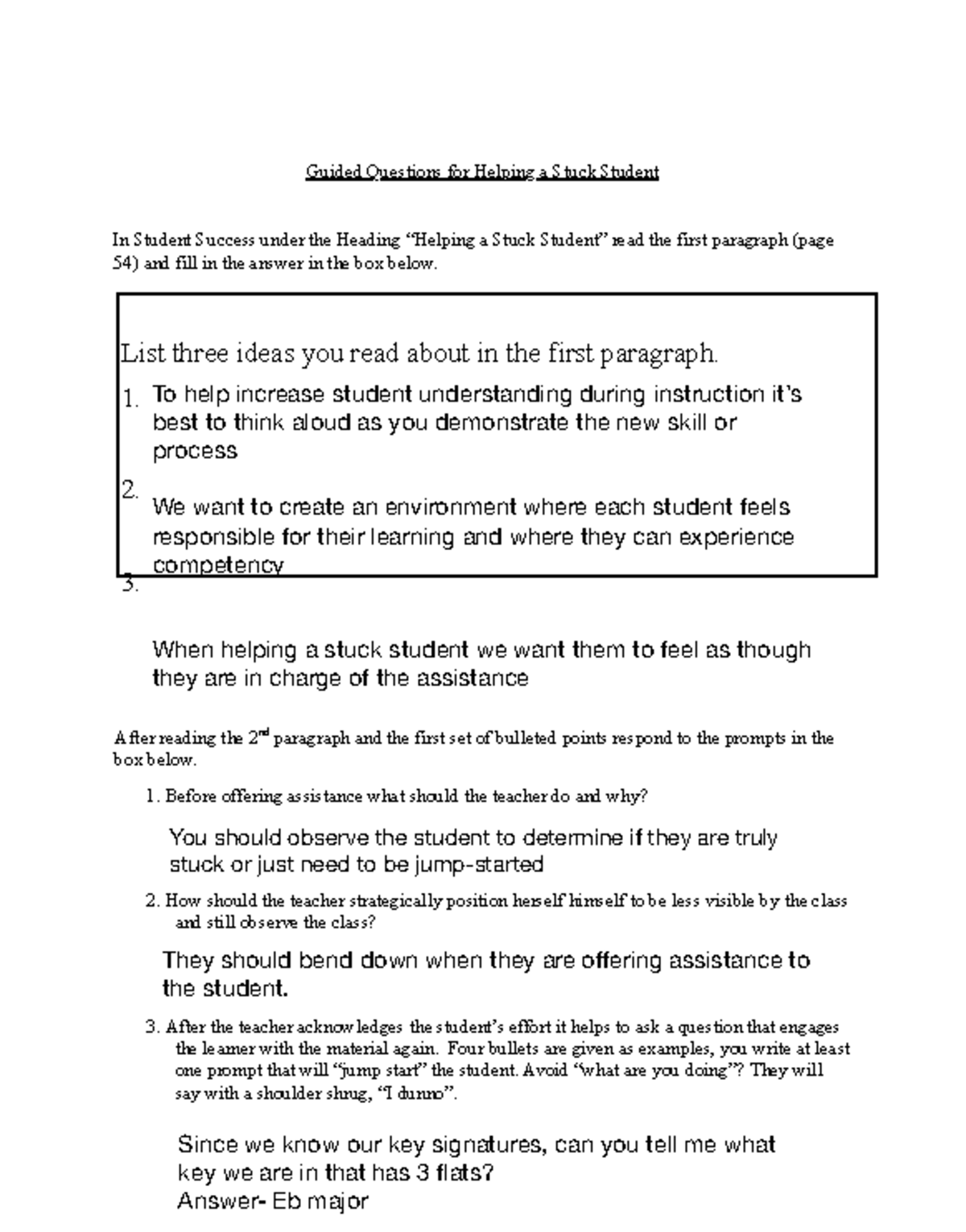 Guided Questions for Helping a Stuck Student in Student Success - Studocu