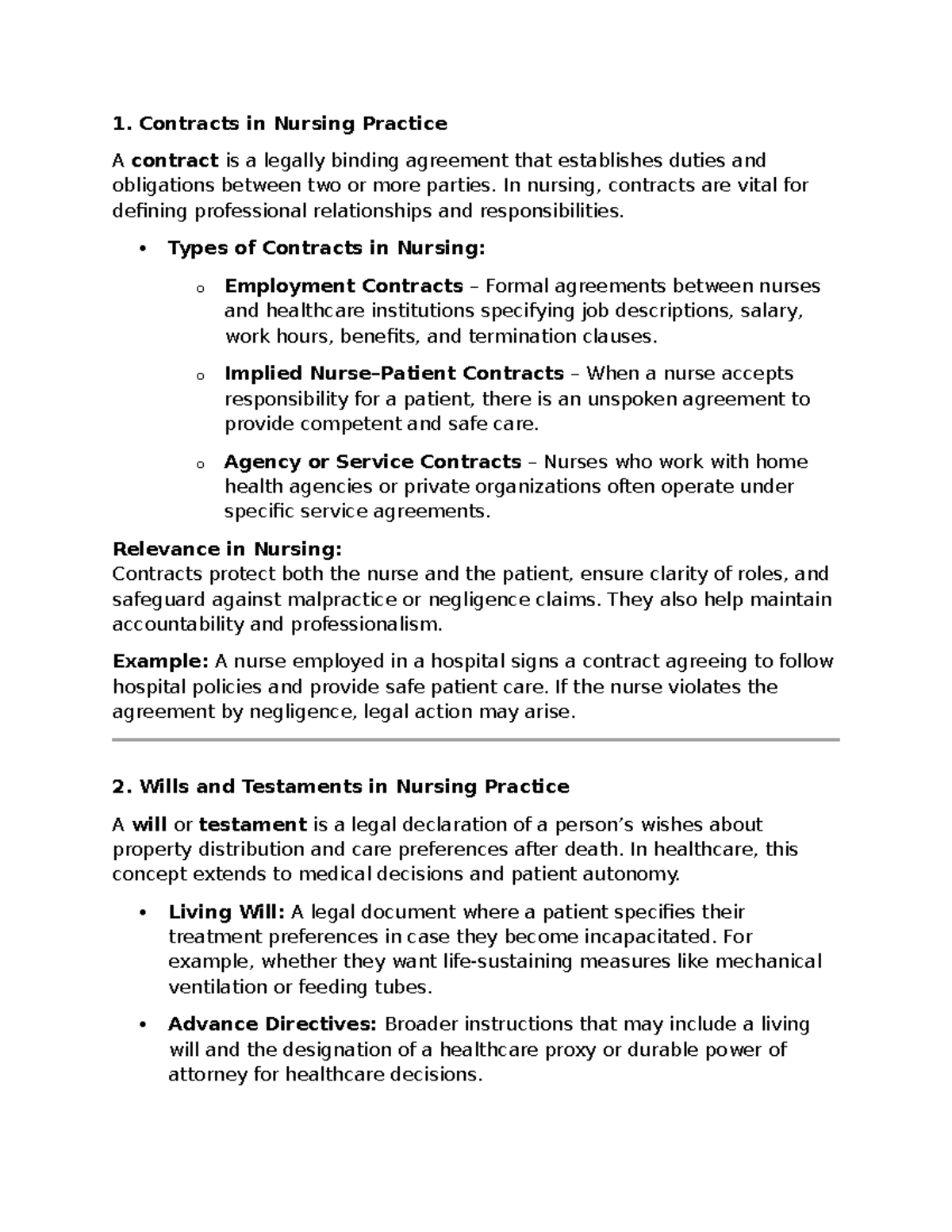 NUR 101: Contracts, Wills, and Testaments in Nursing Practice - Studocu