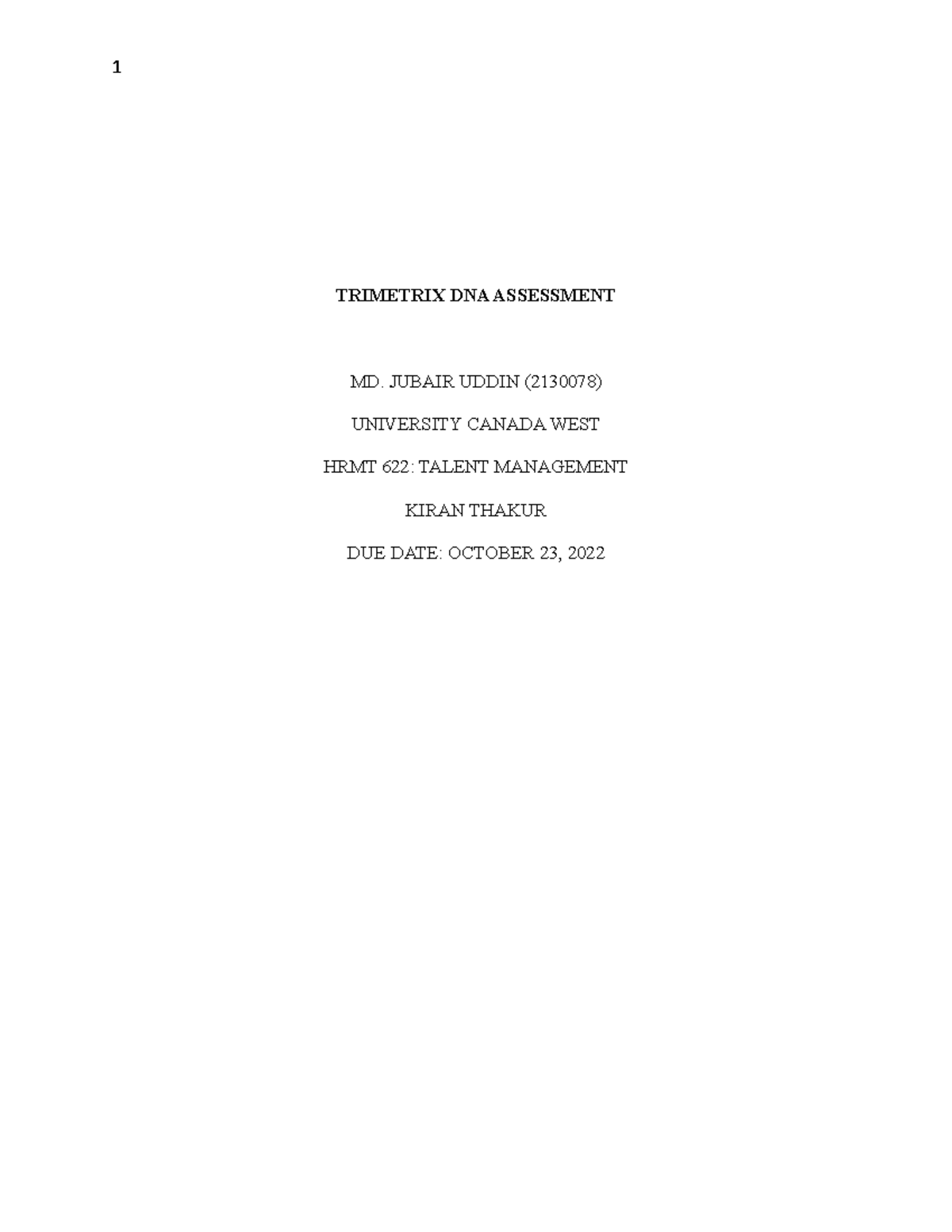 HRMT 622: Trimetrix DNA Assessment Insights and Personal Development ...