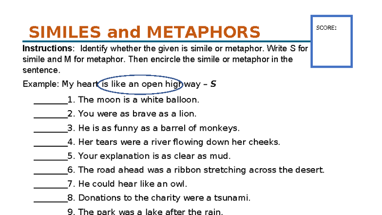 535427300 Similes and Metaphors QUIZ - SIMILES and METAPHORS ...