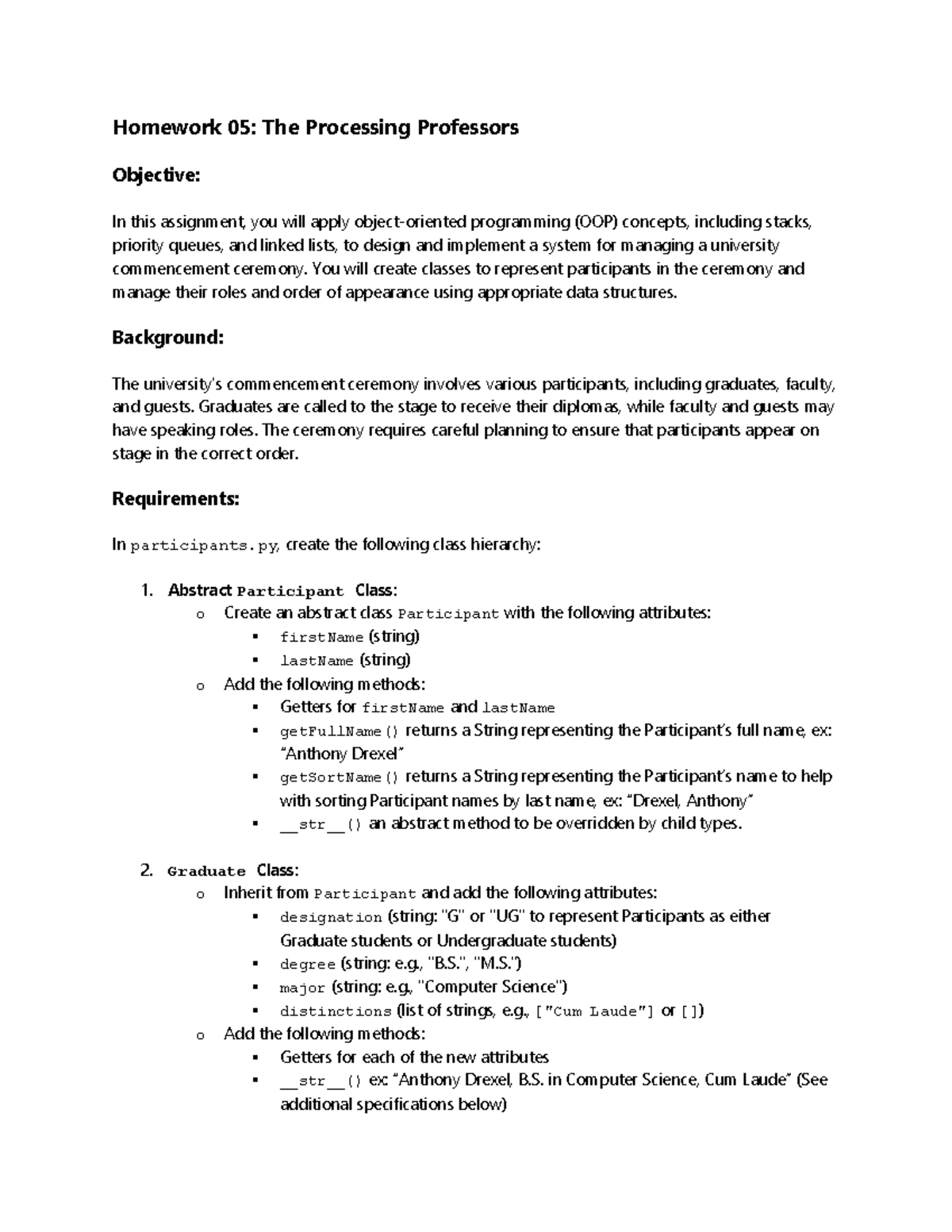 HW 5: OOP Design for University Commencement Ceremony Management - Studocu