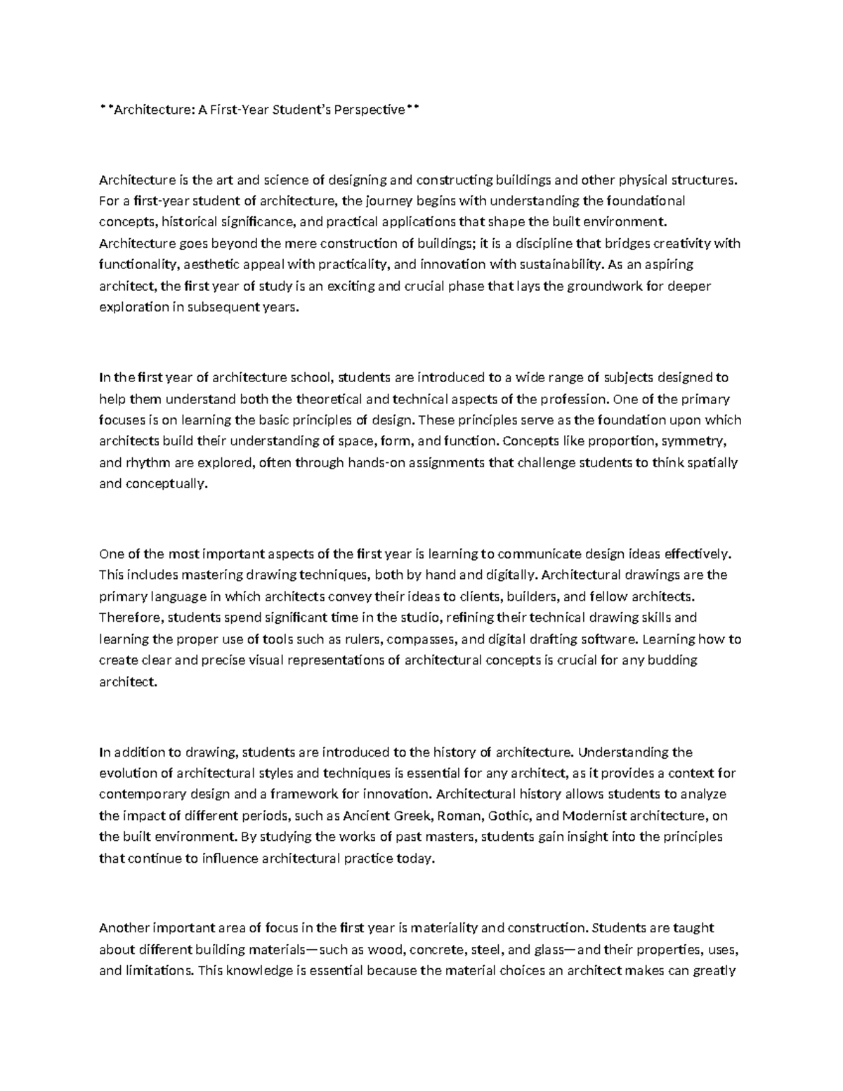 ARCH101: A First-Year Student's Journey into Architecture - Studocu